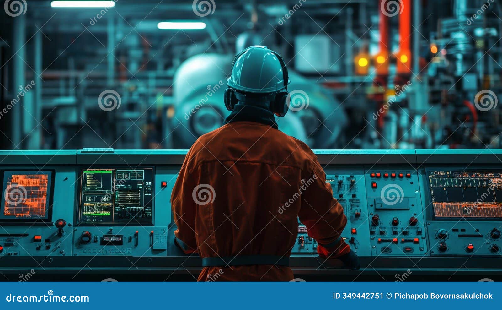 Control Room Worker Overseeing Fuel Processing Operations Stock Image ...