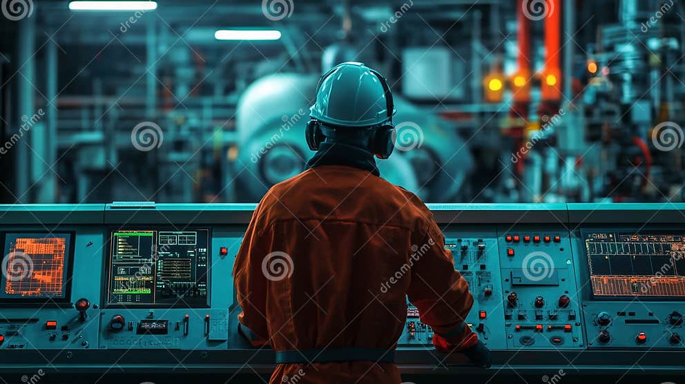 Control Room Worker Overseeing Fuel Processing Operations Stock ...