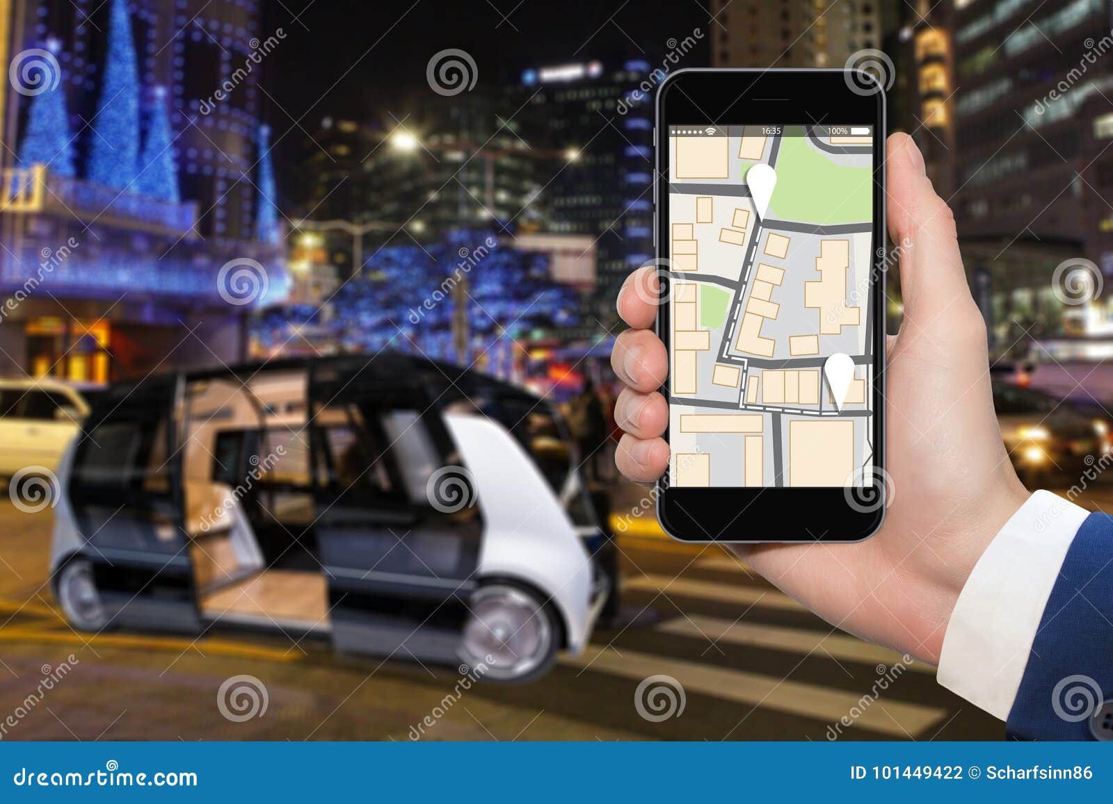 Control of Self Driving Bus by Mobile App. Stock Photo - Image of ...