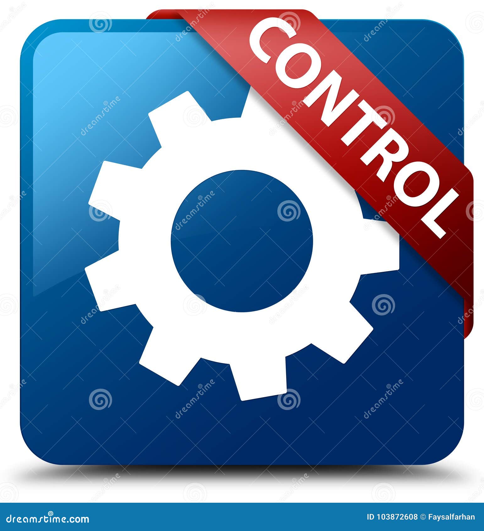 Control (settings Icon) Blue Square Button Red Ribbon in Corner Stock ...