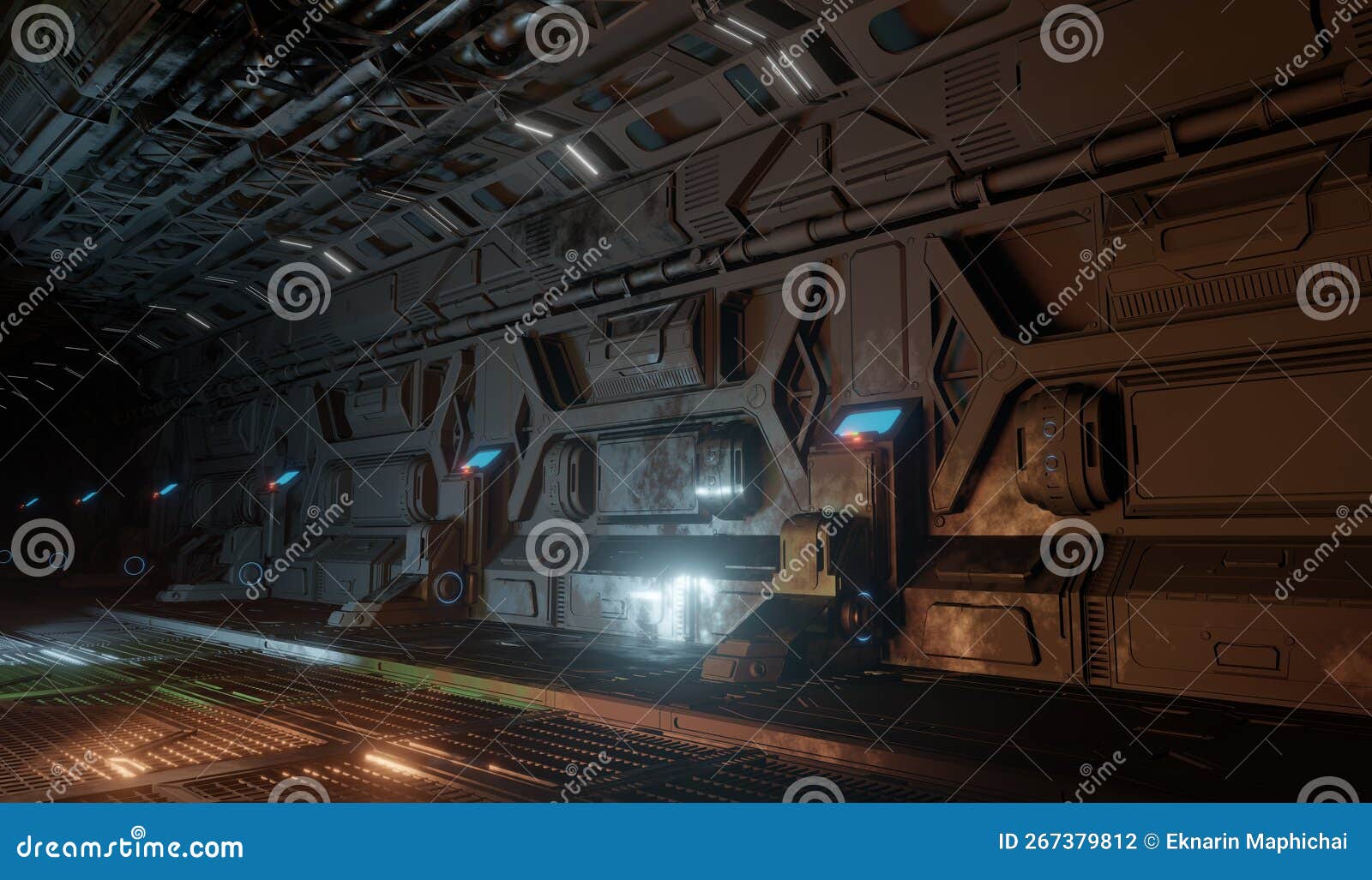 Control System Metal Wall Panel at Night Scene Stock Illustration ...