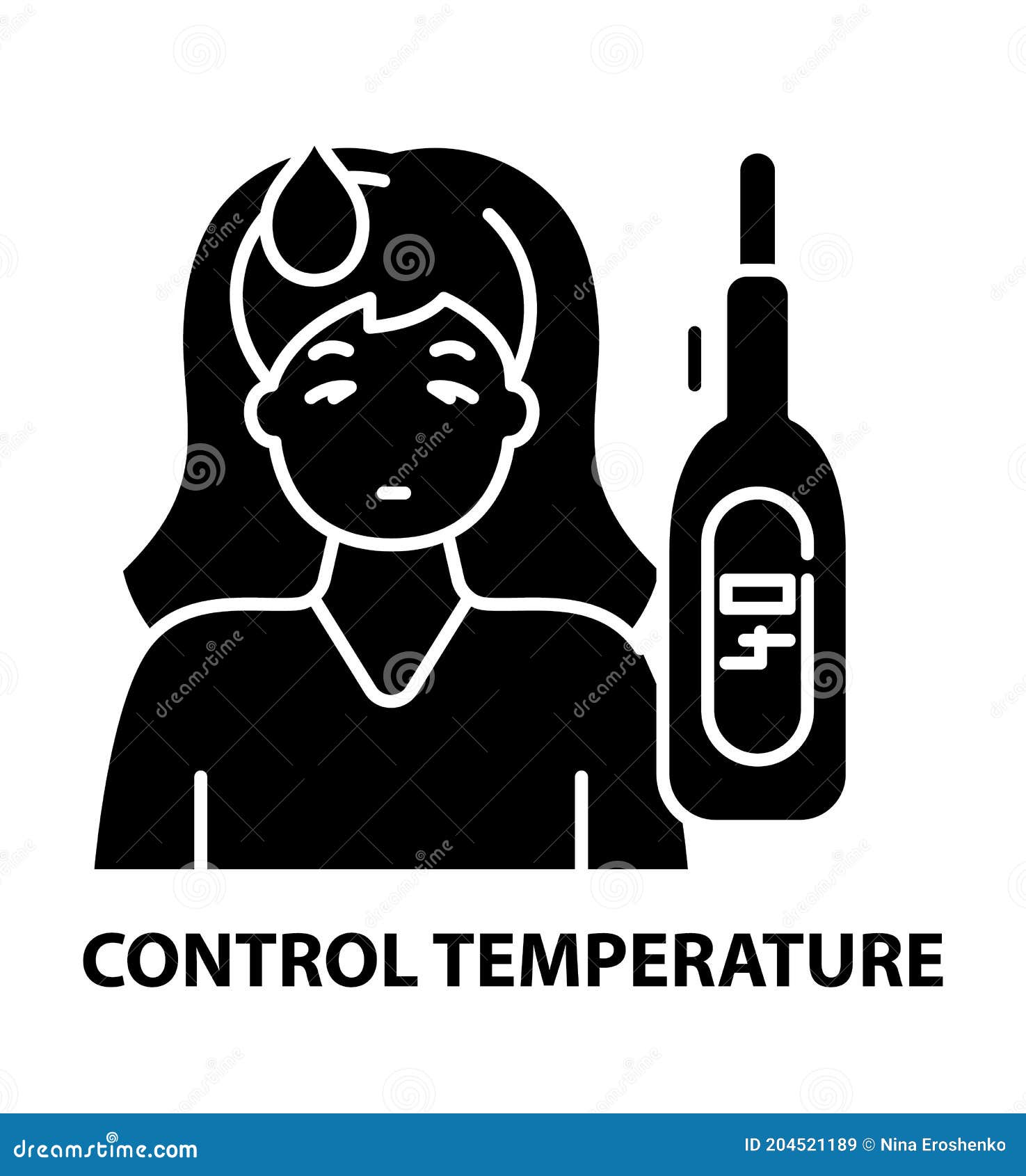Control Temperature Icon, Black Vector Sign with Editable Strokes ...