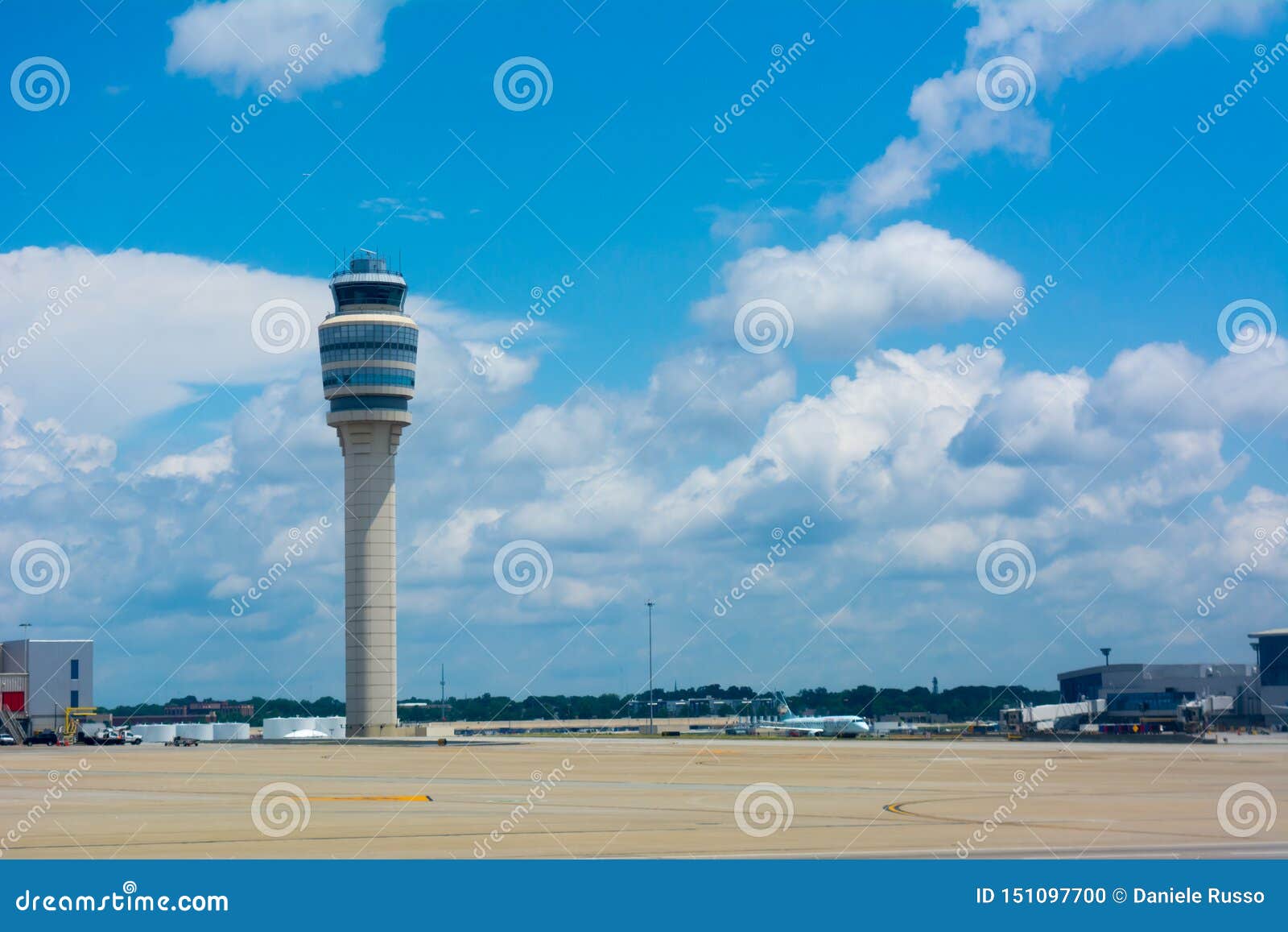 Control Tower at the Airport on Partially Cloudy Sky Stock Photo ...