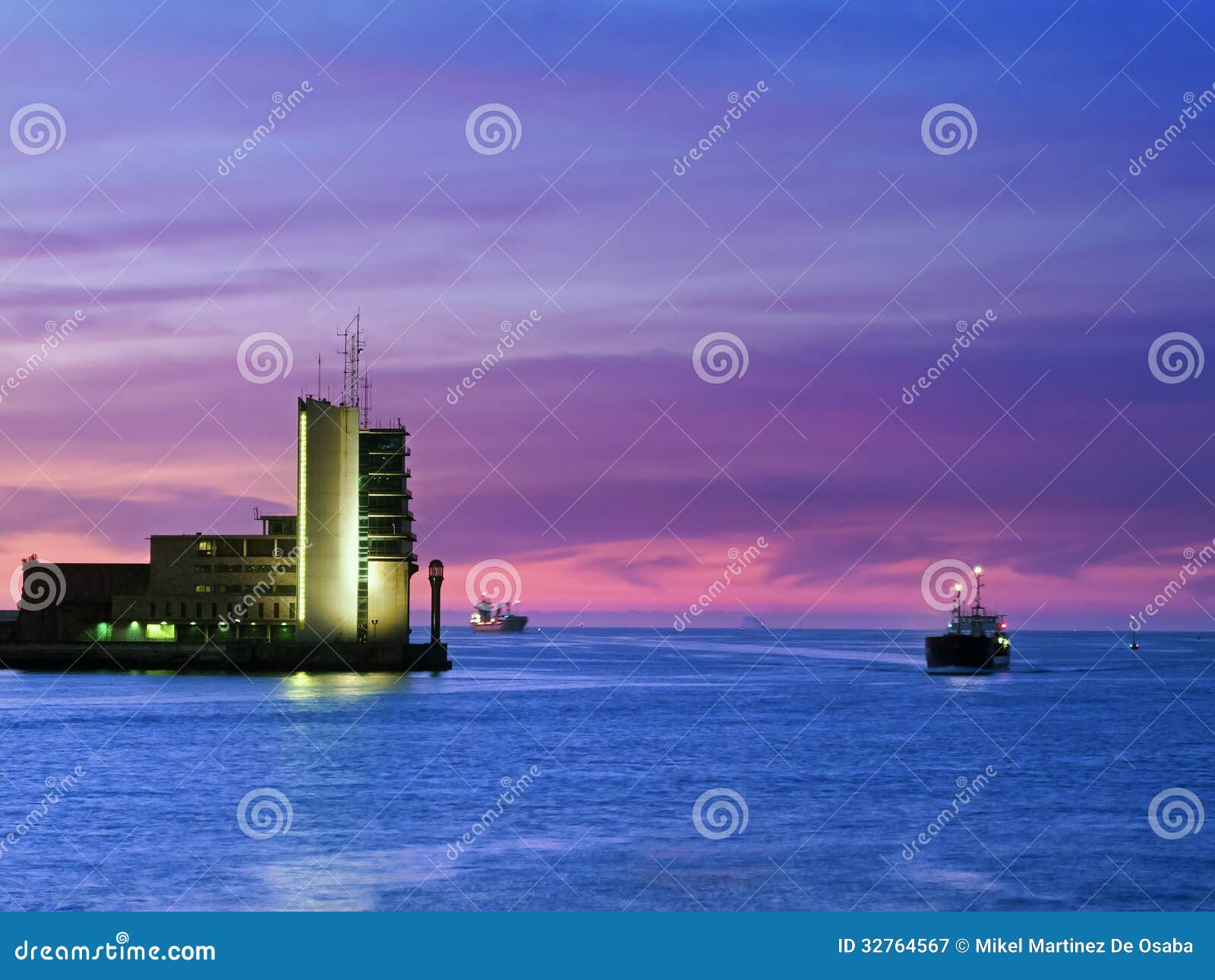 Control Tower on Sea with Cargo Ships Stock Image - Image of cabin ...
