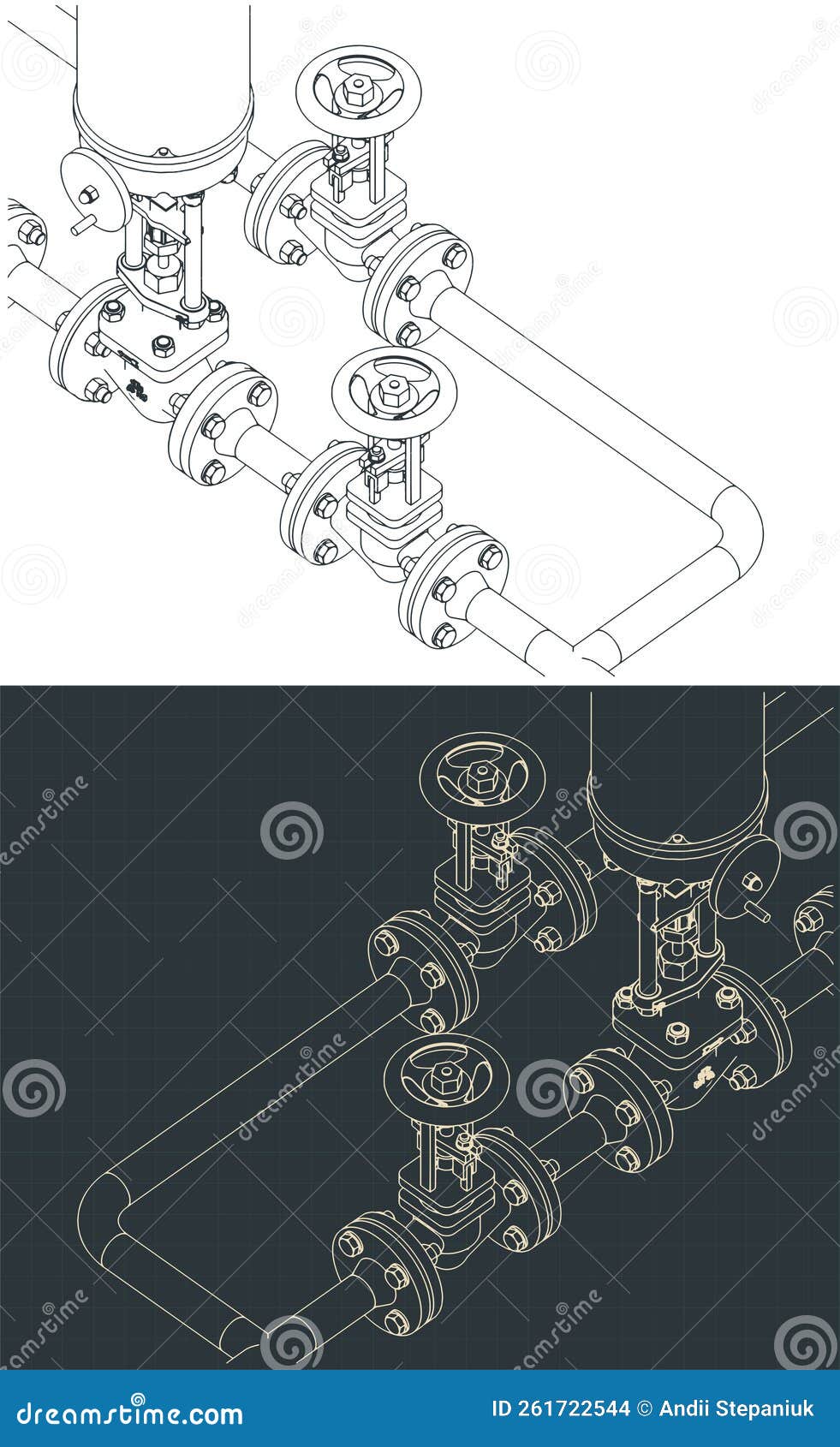 Control Valves with Bypass Isometric Blueprints Stock Vector ...