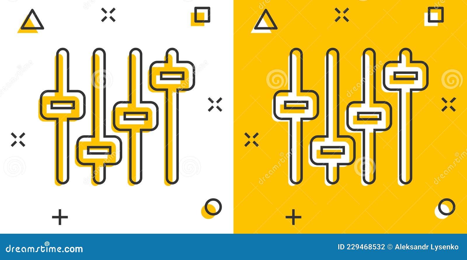 Control Volume Icon in Comic Style. Audio Adjusting Cartoon Sign Vector ...