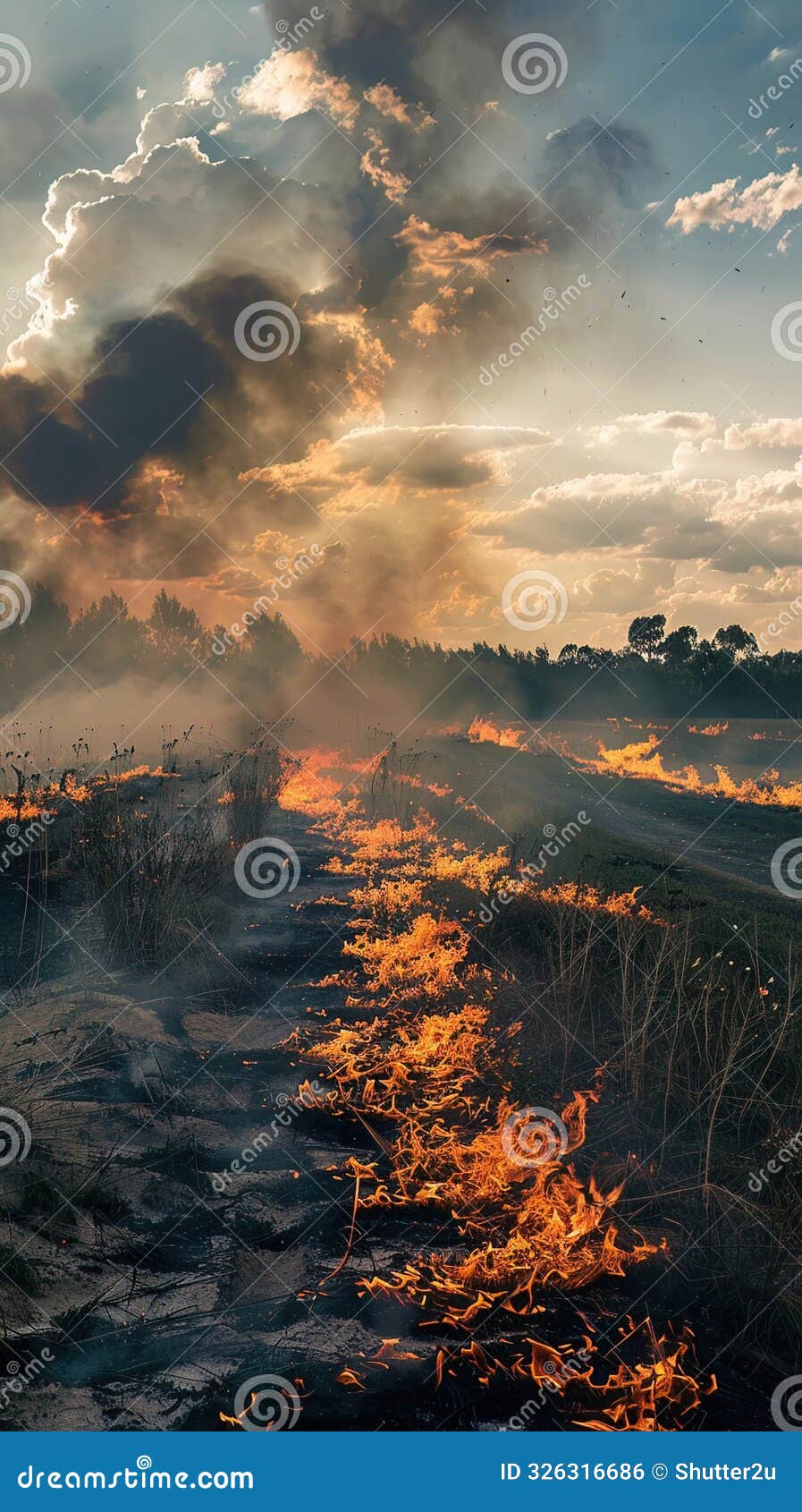 Controlled Burn Perimeter Around A Military Camp Creating A Firebreak ...
