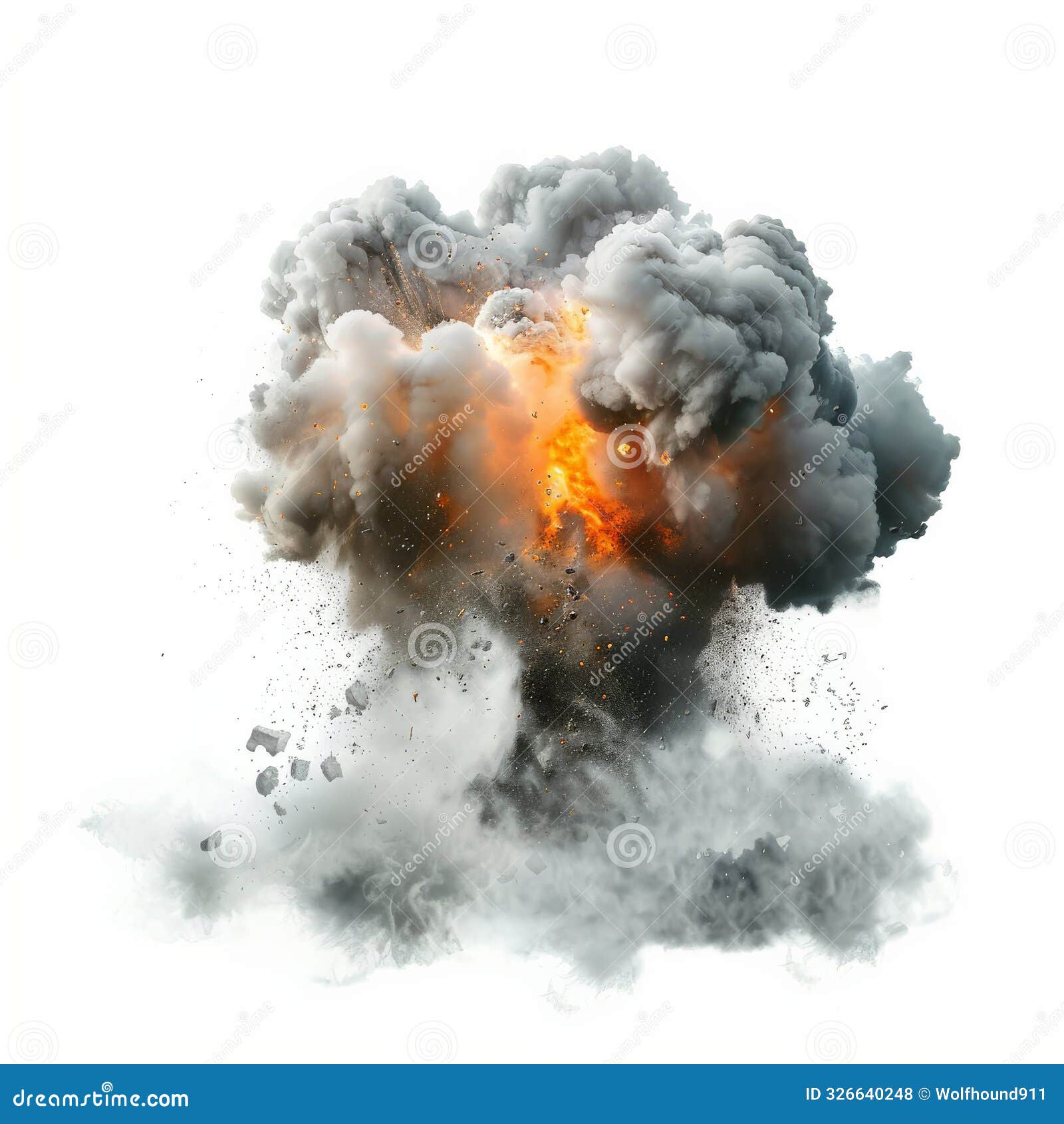 A Controlled Explosion with Bright Flames and Grey Smoke, Showing Clear ...