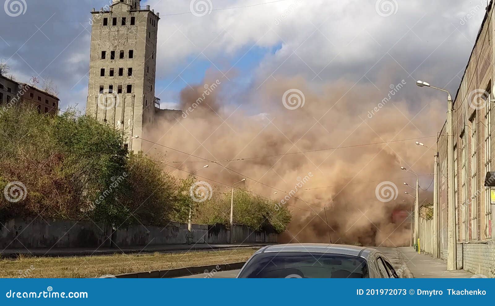 A Controlled Explosion of an Old Building. Highly Dusty Air after ...