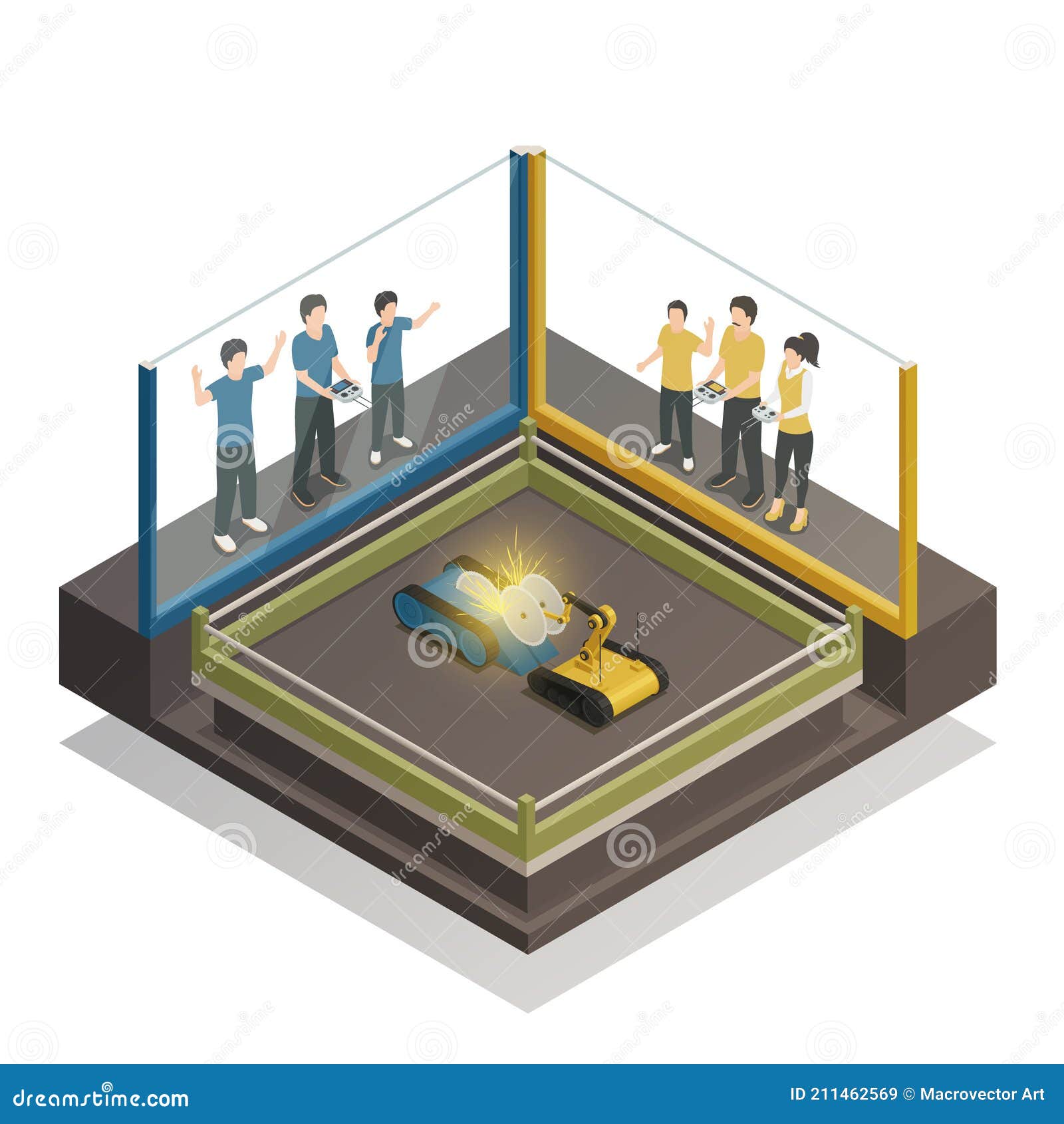 Fighting Robots Isometric Composition Cartoon Vector | CartoonDealer ...