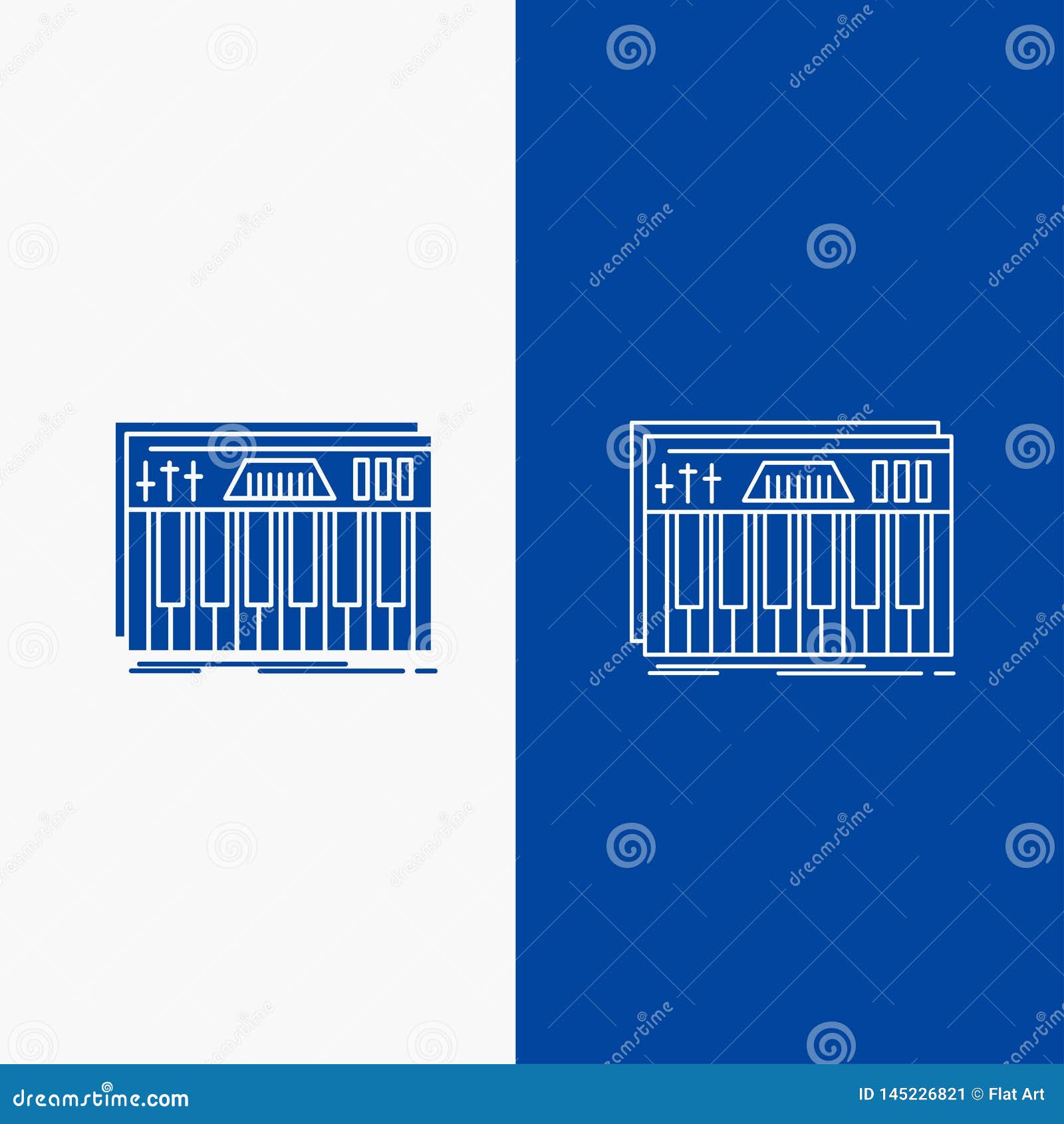 Controller, Keyboard, Keys, Midi, Sound Line and Glyph Web Button in Blue Color Vertical Banner ...