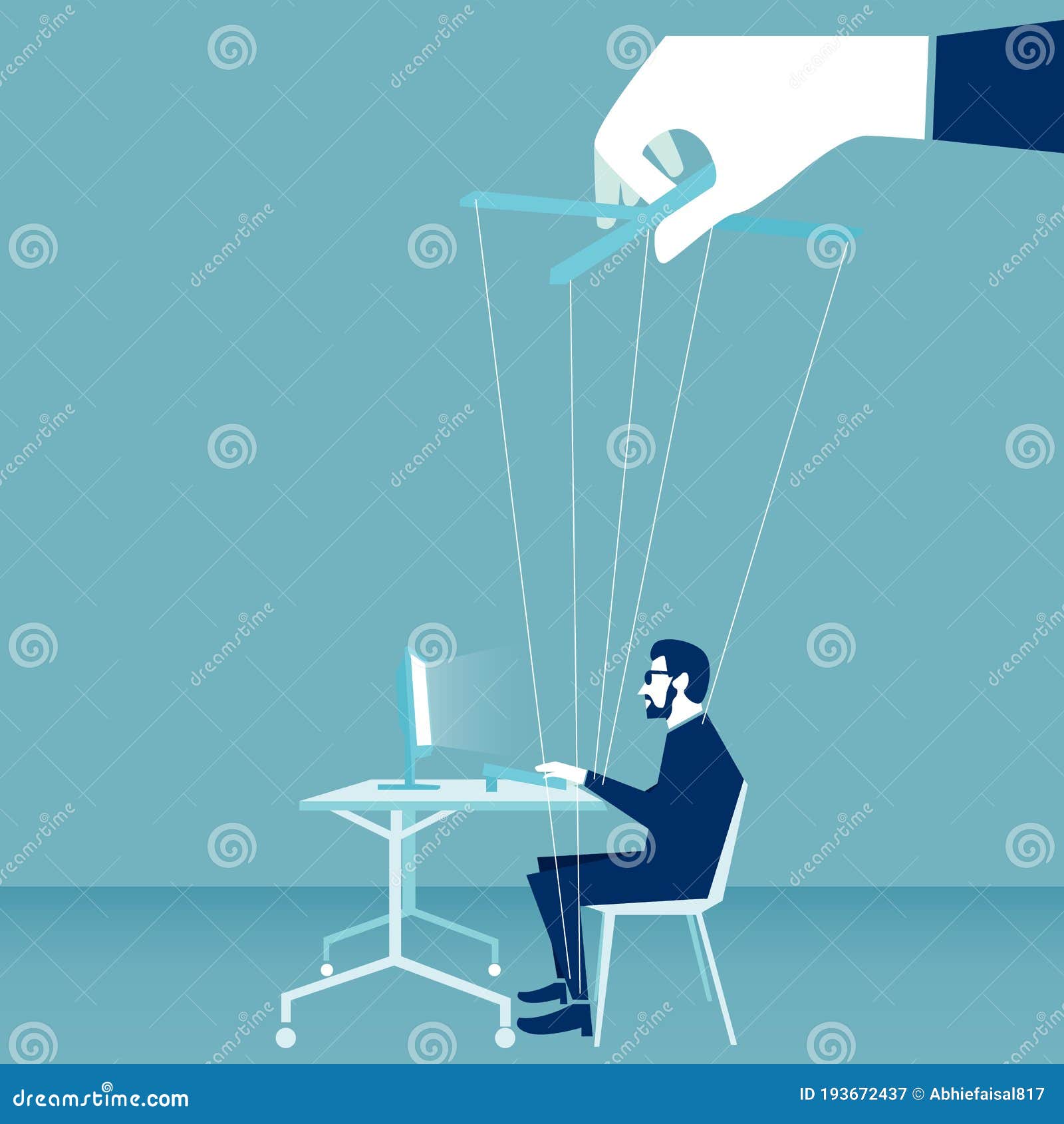 Controlling Businessman Puppet Working on Computer Concept Cartoon ...