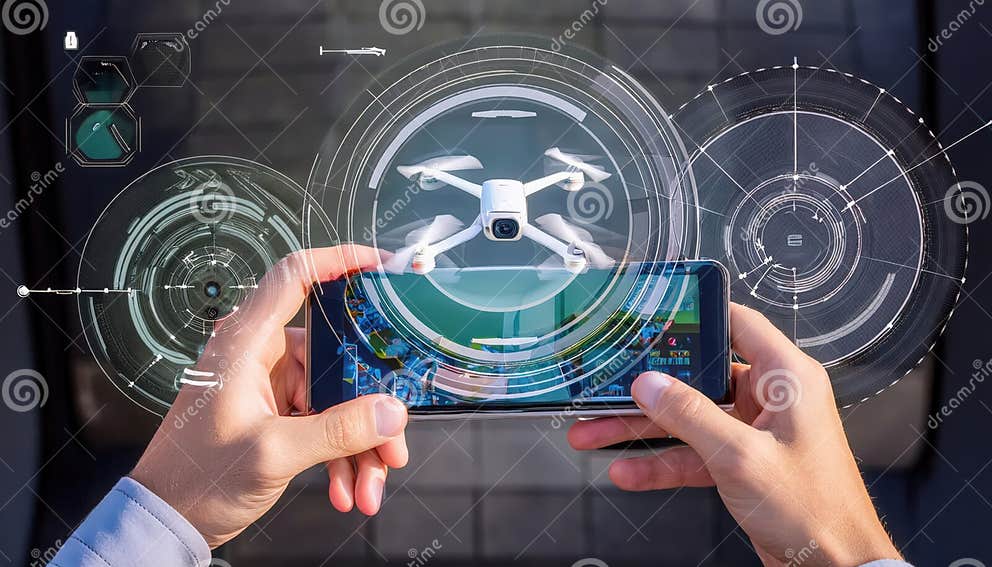 Controlling a Drone Using a Mobile App with a Clear Display of Flight Data and Visuals Stock ...