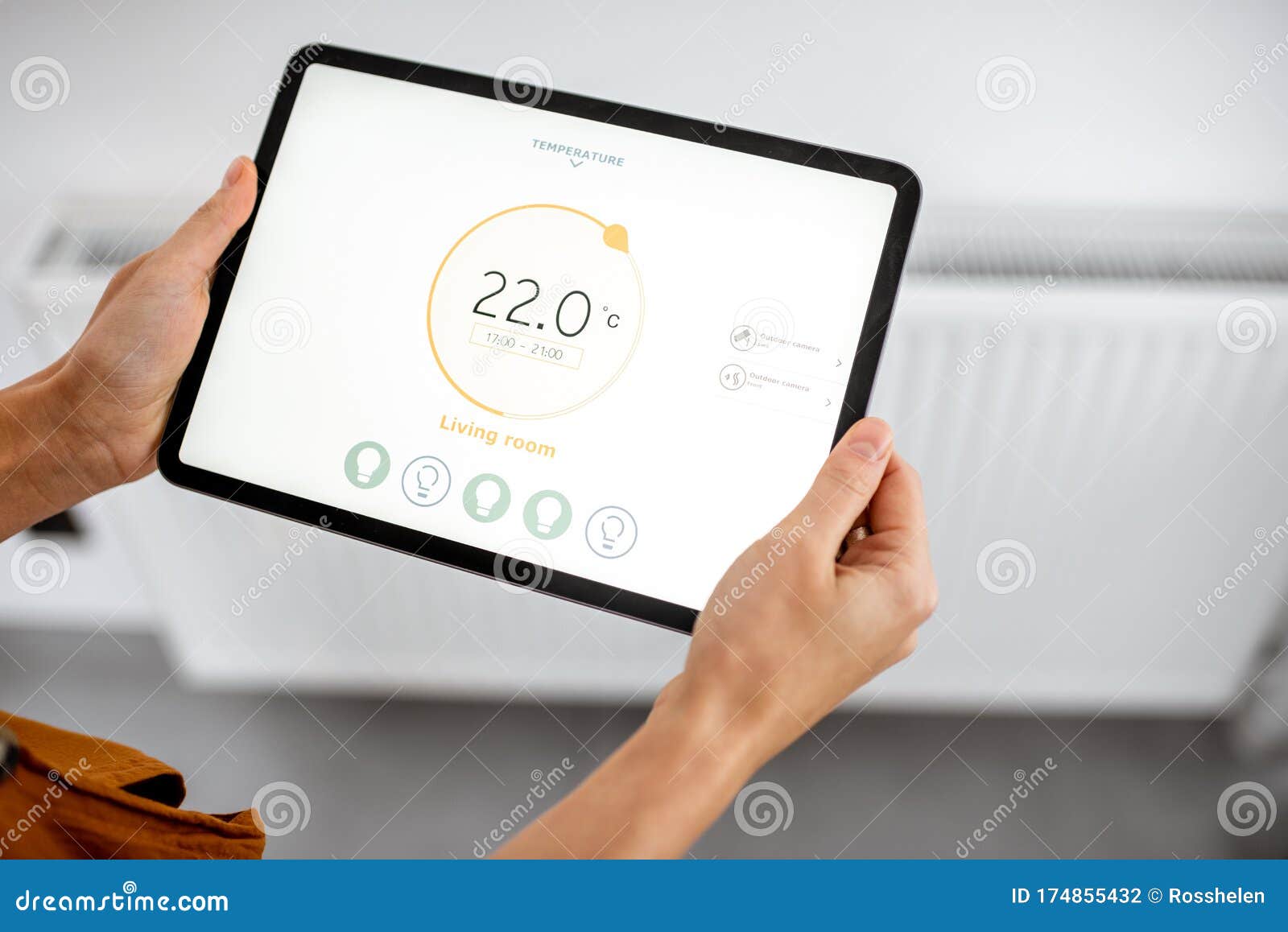 Controlling Heating with a Tablet at Home Stock Photo - Image of ...