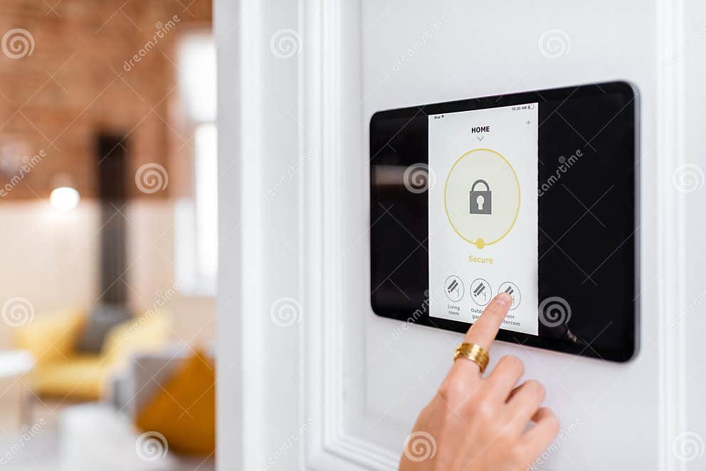 Controlling Home Alarm System with a Digital Touch Screen Panel Stock ...