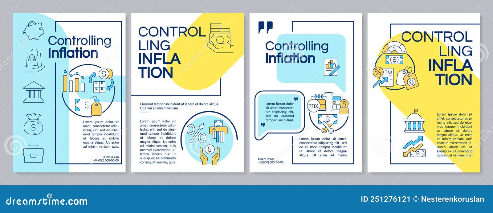 Controlling Inflation Blue and Yellow Brochure Template Stock Vector ...