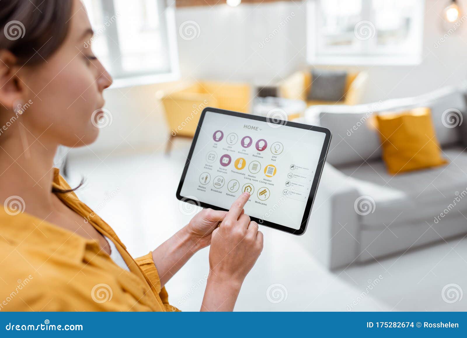 Controlling Smart Home Devices Using a Digital Tablet Stock Photo ...