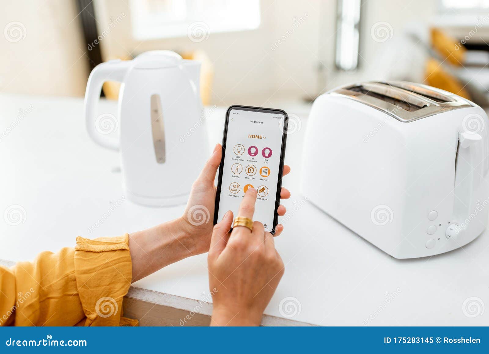 Controlling Smart Kitchen Appliance with Mobile Application Stock Image ...
