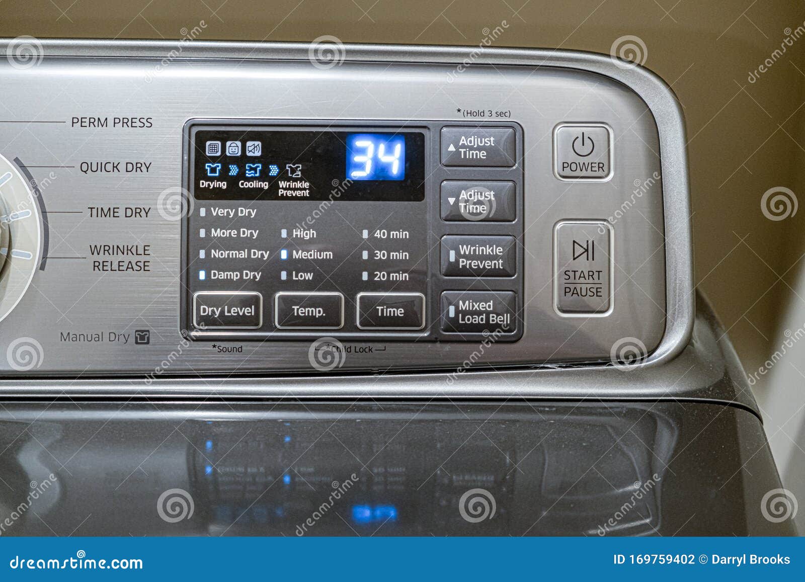 Controls on Modern Dryer stock photo. Image of clothing - 169759402