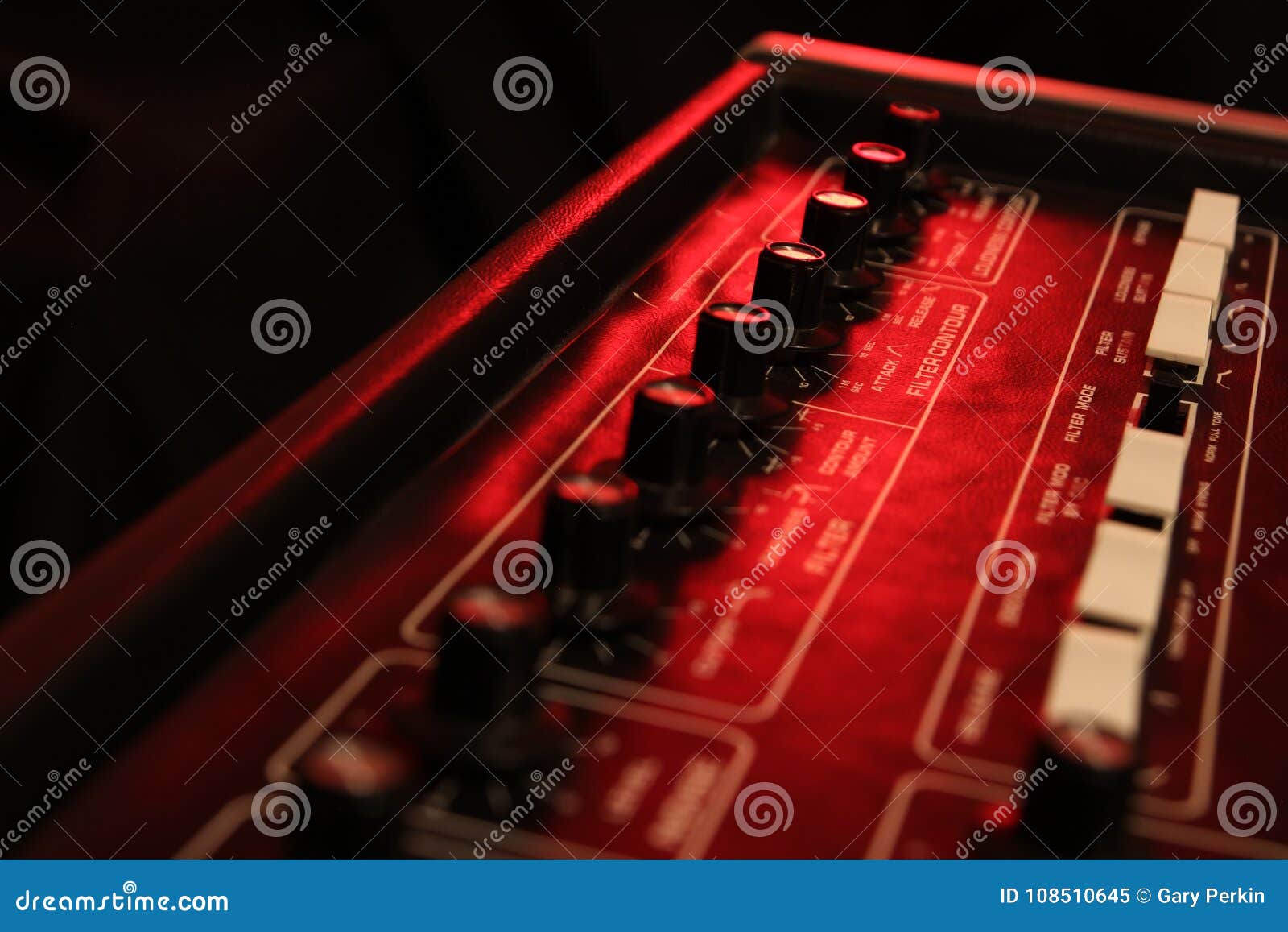 Controls of a Retro Analog Music Synth in Red Light Stock Image - Image ...