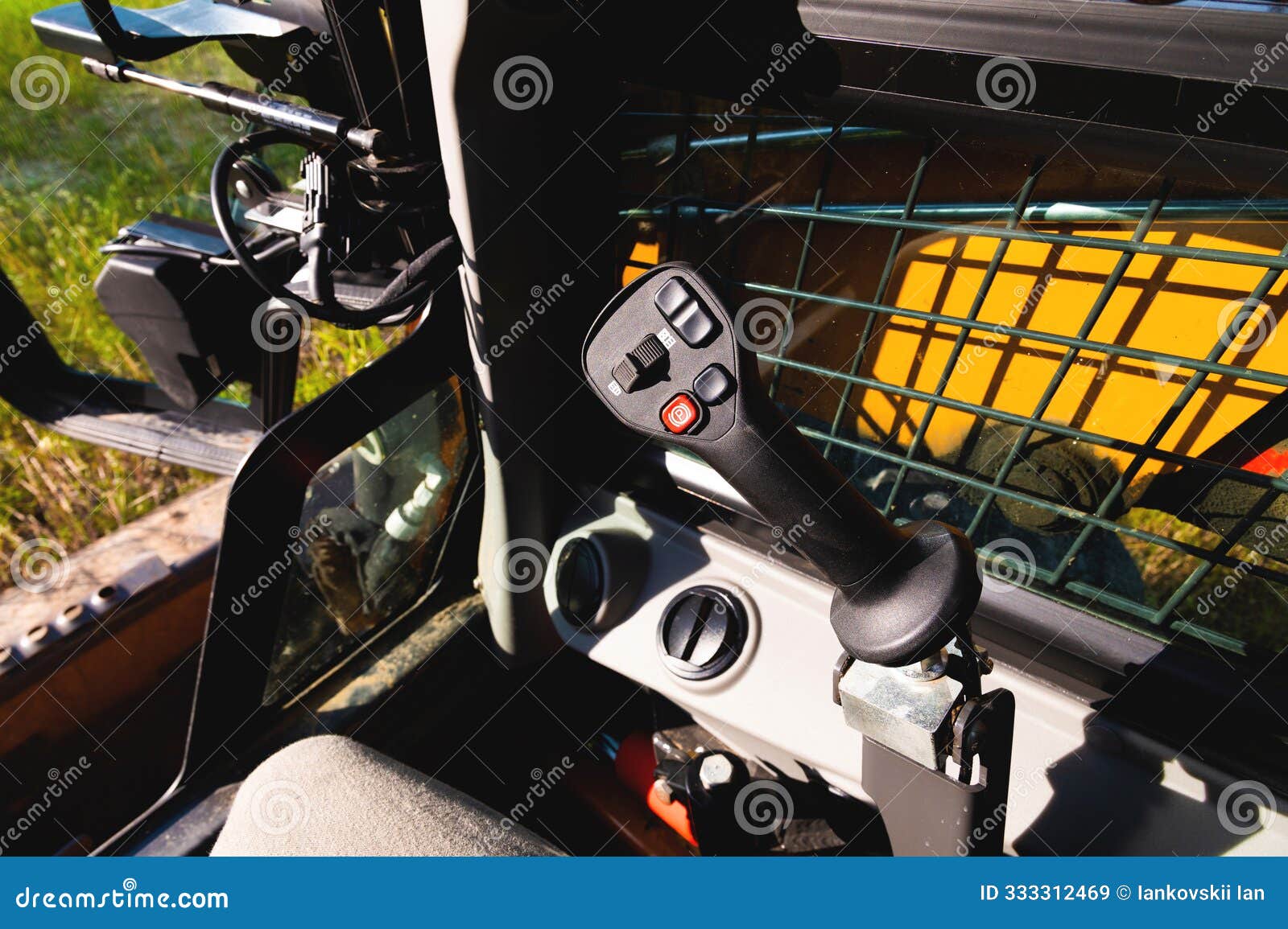 Controls of a Small Excavator in the Cab. Background for Special ...