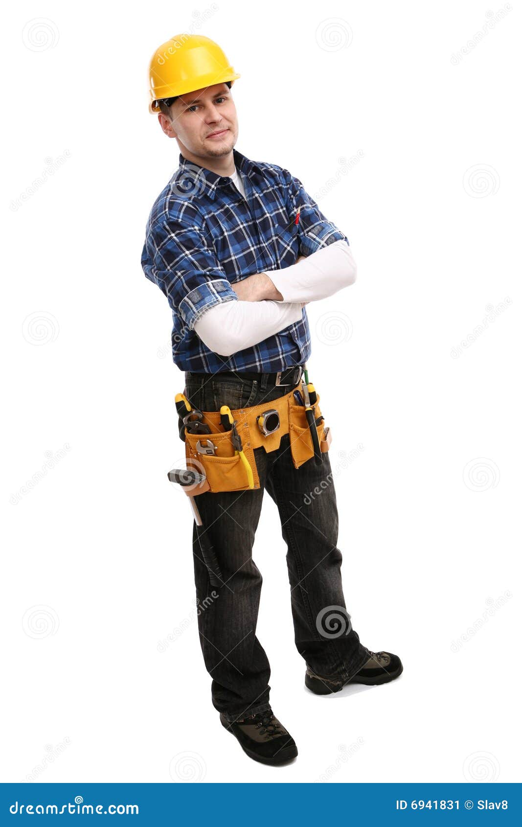 Contruction Worker Smiling in Serious Pose Stock Image - Image of ...