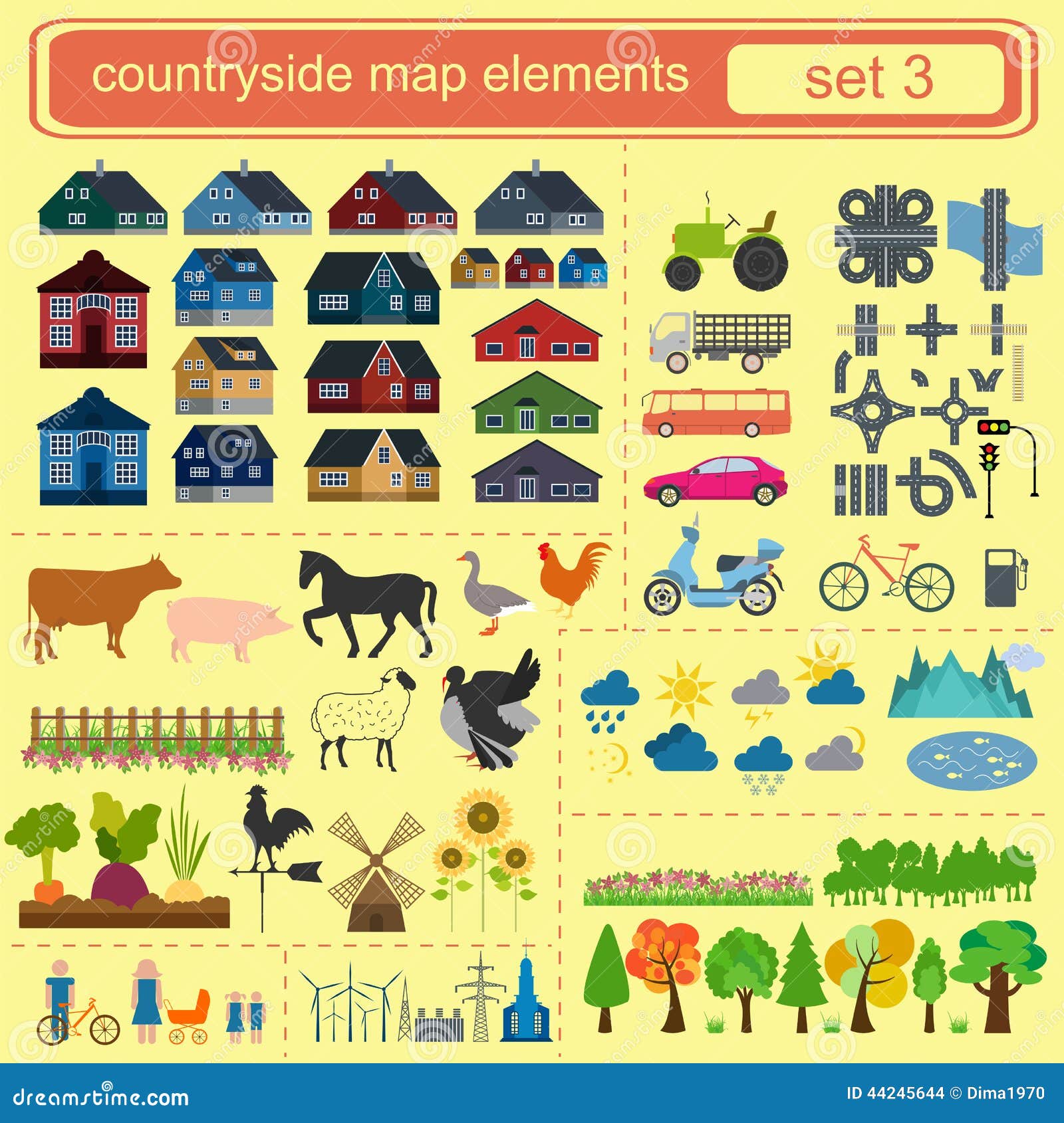 Contryside map elements stock vector. Illustration of countryside ...