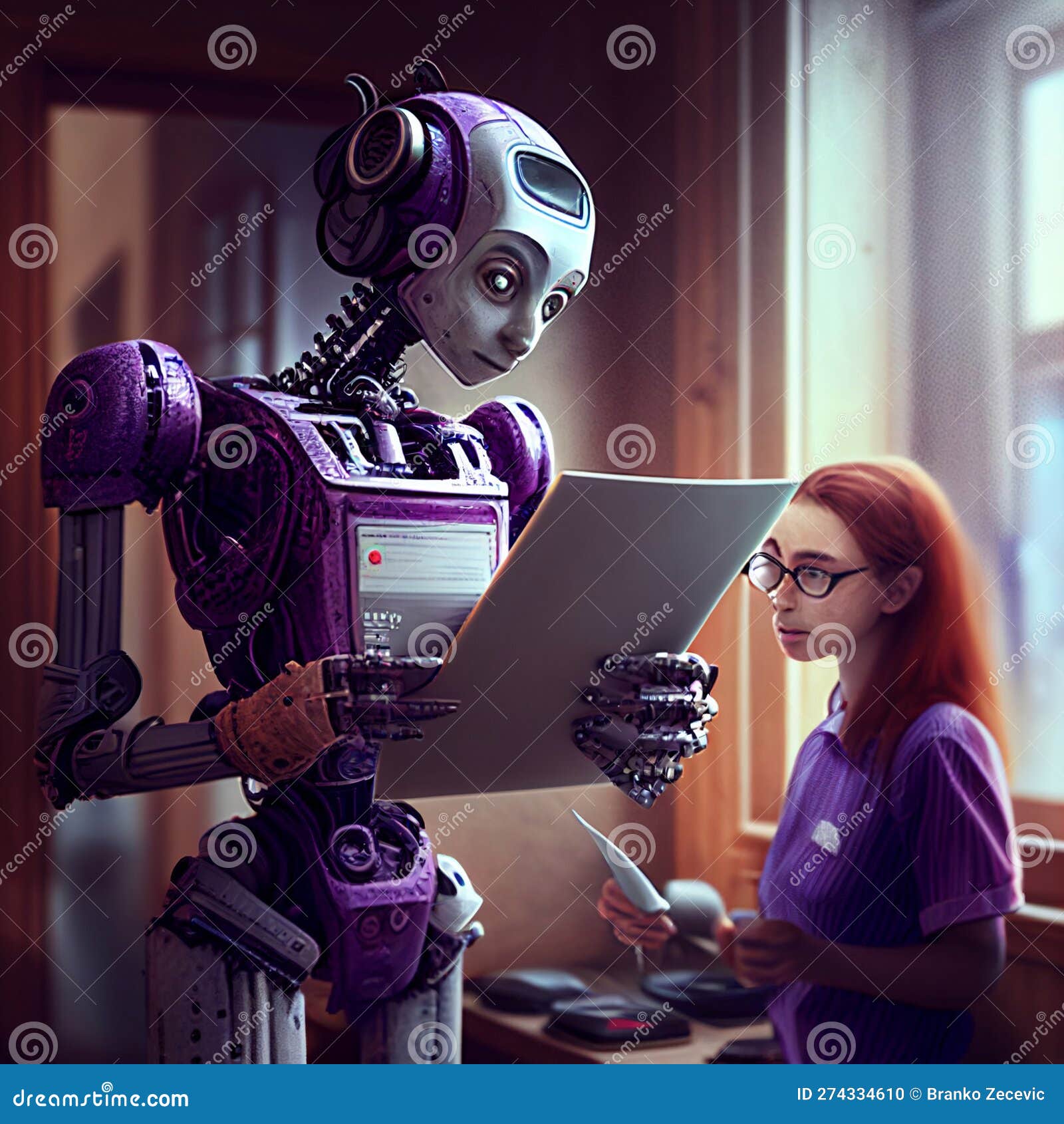 A Robot or AI Assistant Helping a Person with Their daily Tasks Stock ...