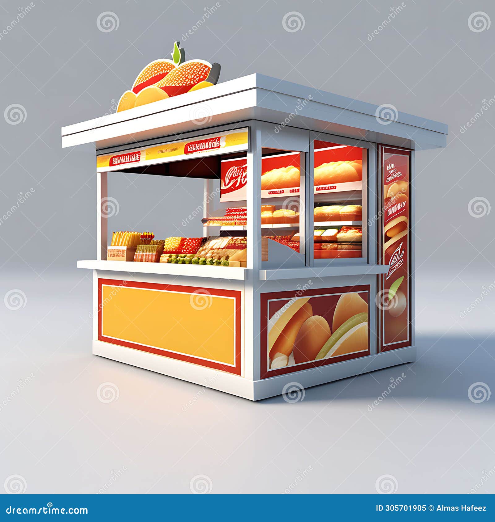 Convenient Corner: 3D Rendering of a Grocery and Fast Food Booth ...