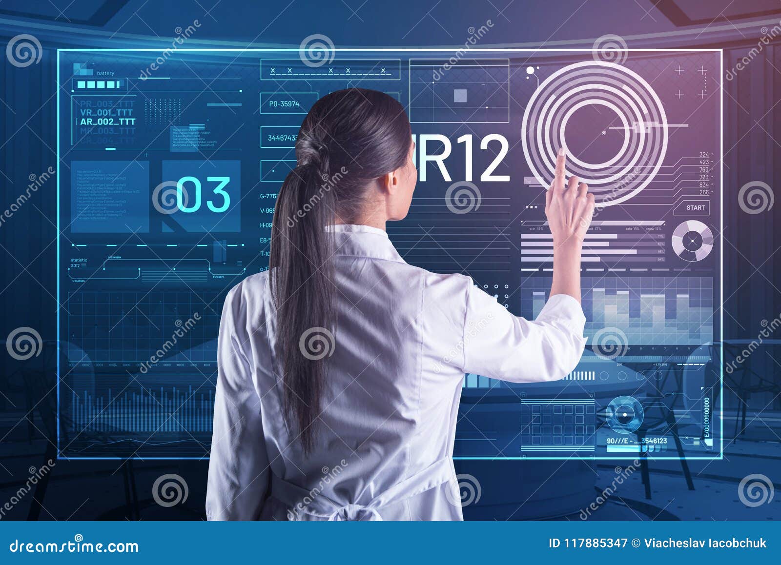 Clever Scientist Touching the Screen while Being in a Modern Office ...