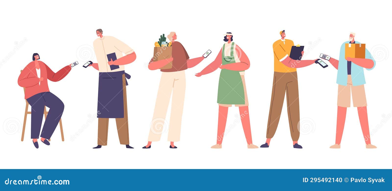 Convenient Payment Concept. Characters Scan Qr Code, Swift and Secure ...