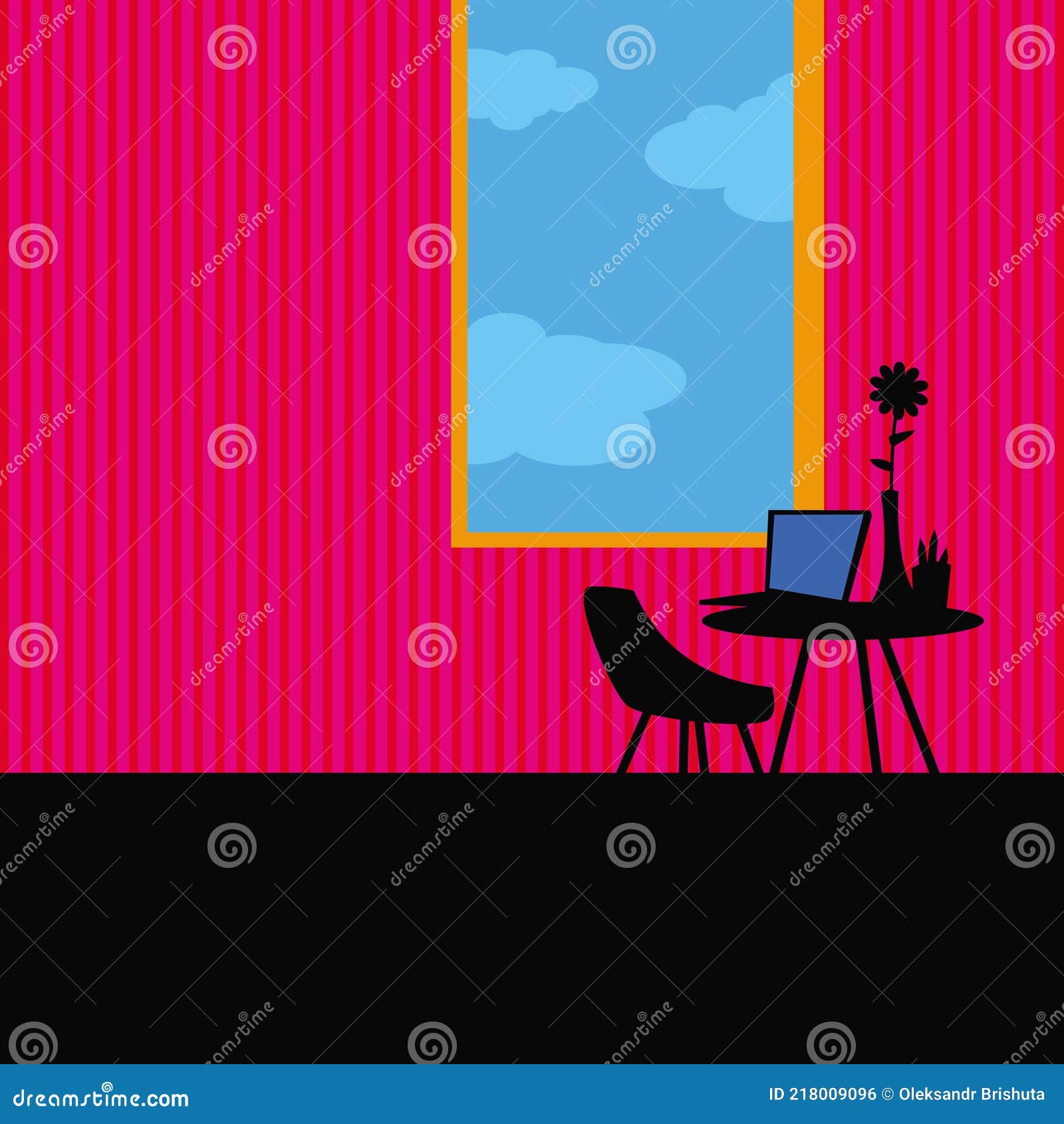 Convenient Place for Remote Work. Peace, Comfort, Table, Flower ...