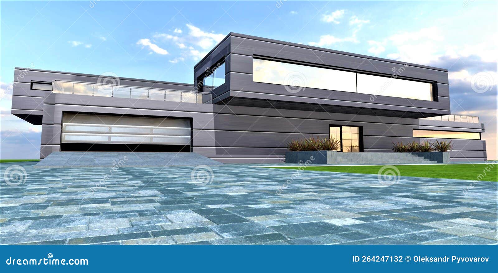 A Convenient Platform Paved with Stone Slabs in Front of a Garage with ...