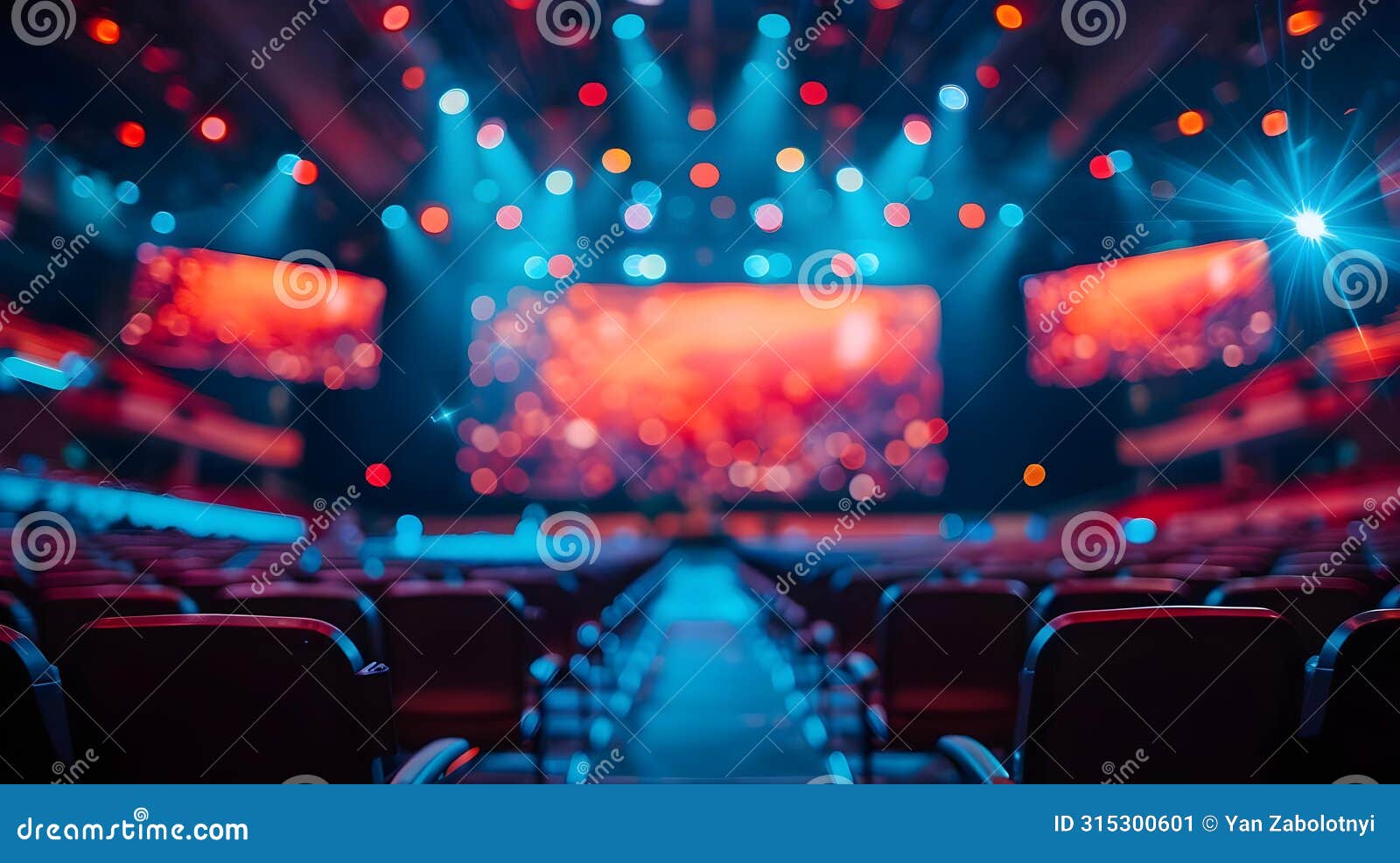 Convention Center Stage with Glowing Screen and Ambient Lighting ...
