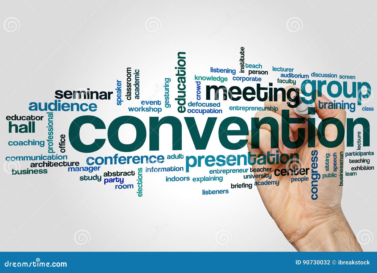 Convention Word Cloud Concept on Grey Background Stock Photo - Image of ...