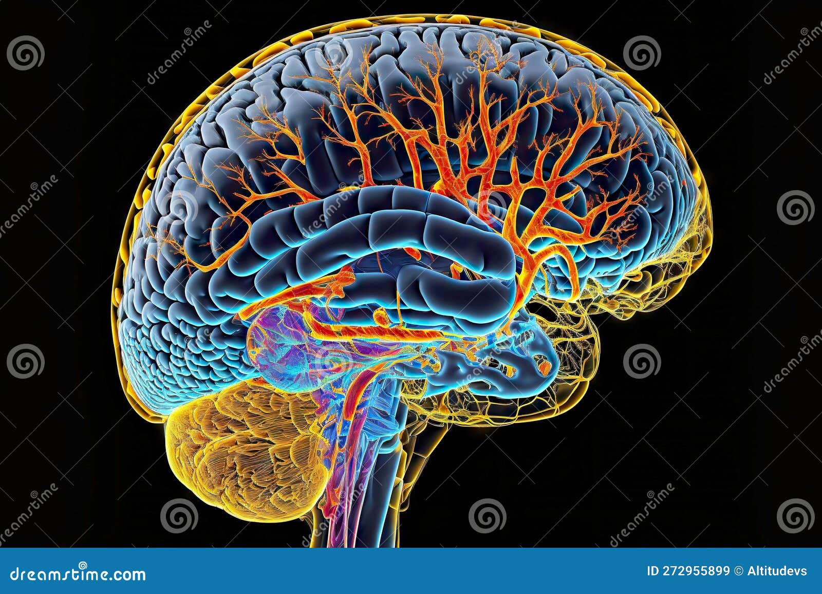 Conventional Image of Human Brain with Multi-colored Convolutions and ...