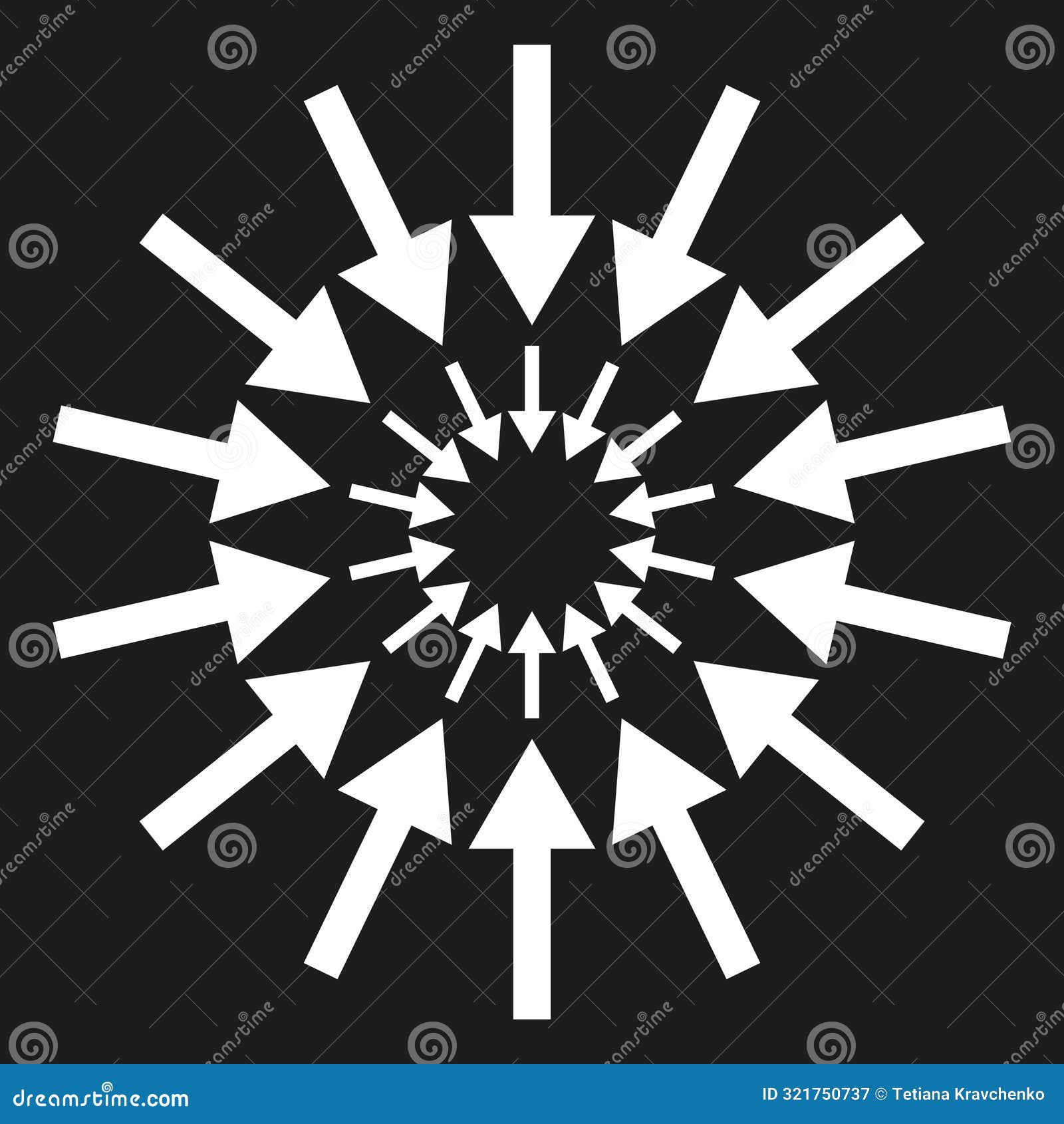Converging Arrows Pattern. White Arrows on Black. Radial Symmetry ...