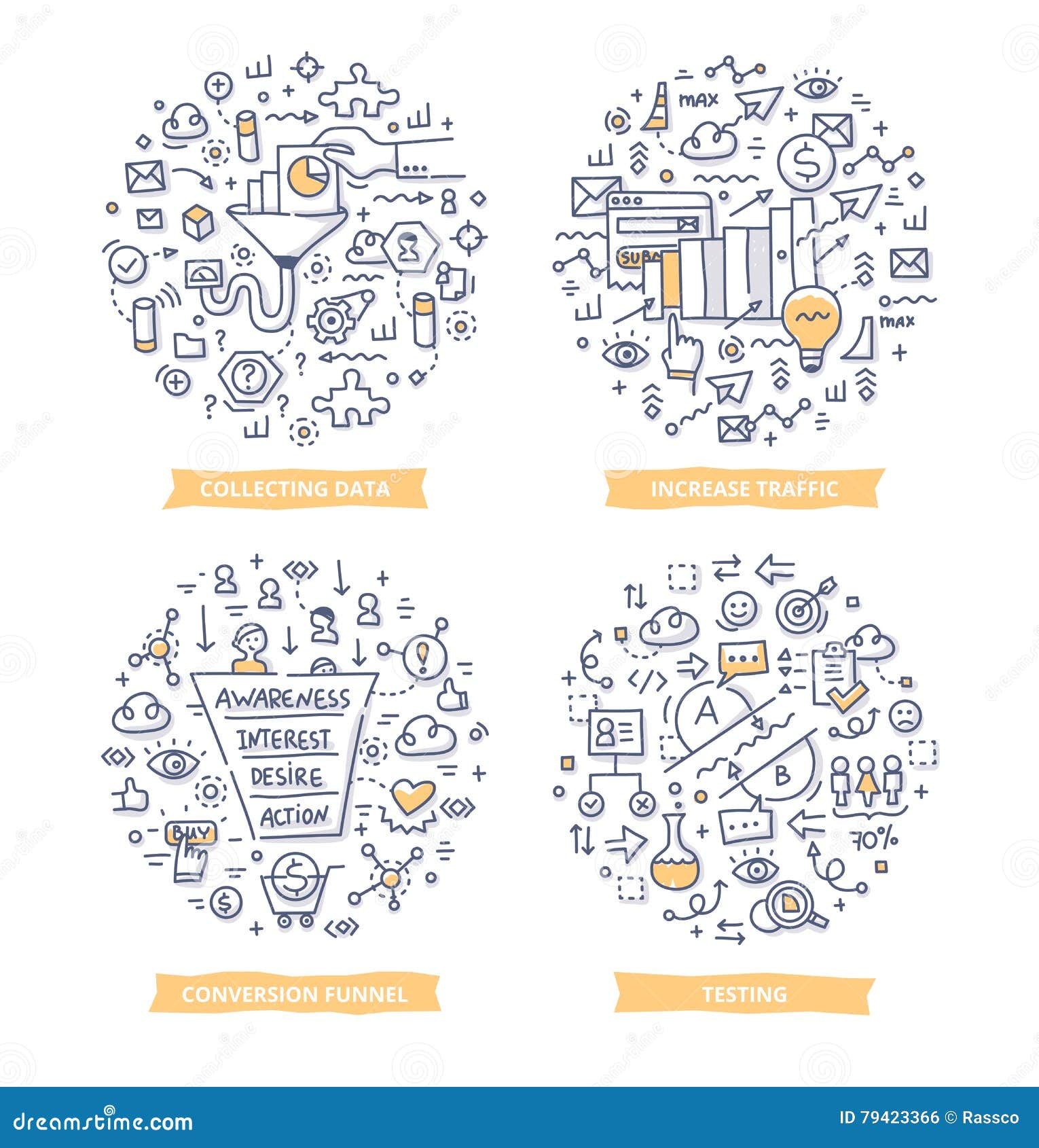 Conversão Rate Optimization Doodle Illustrations Ilustração do Vetor ...