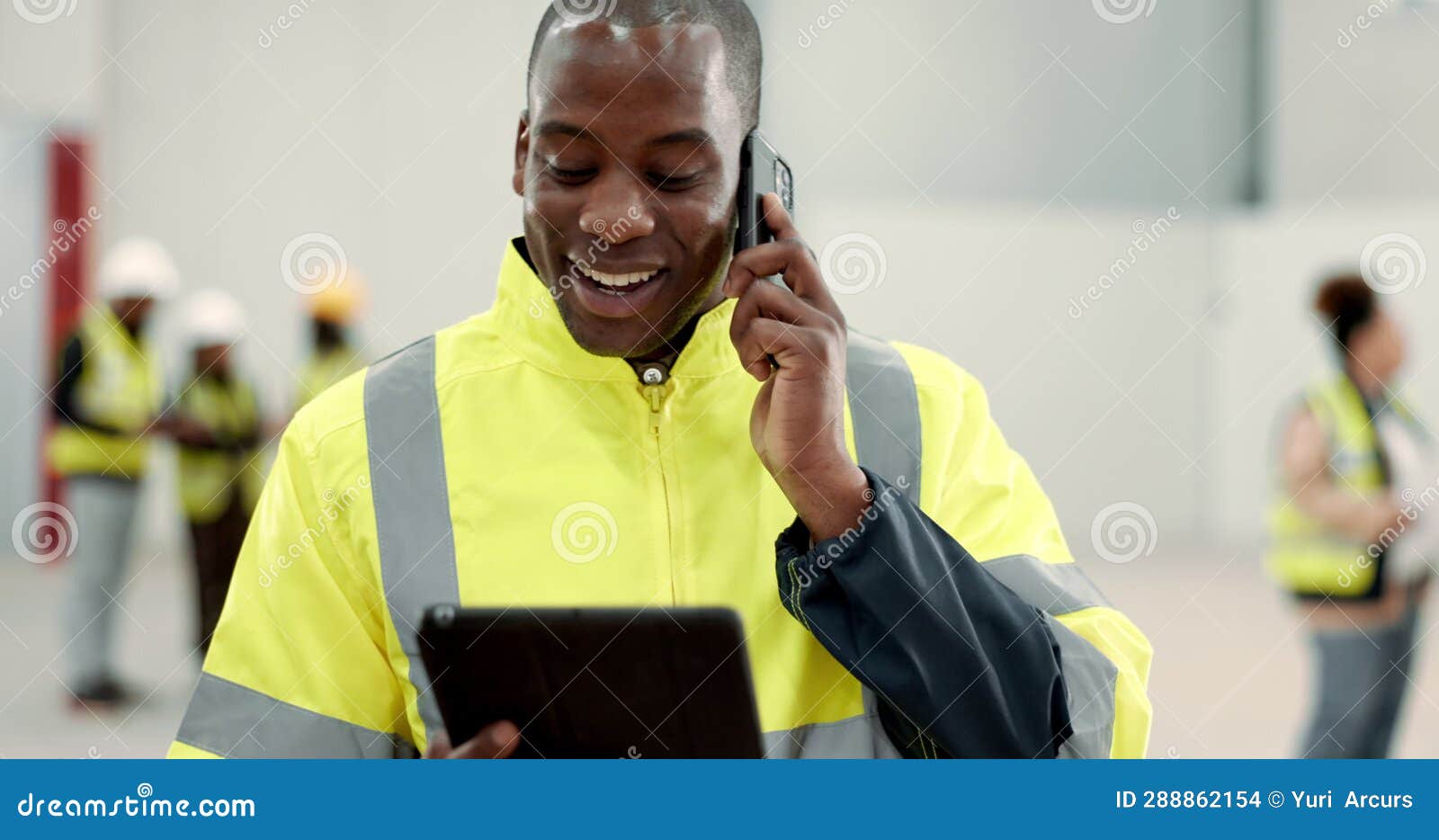 Conversation, Architect and Black Man with a Tablet, Calling and ...