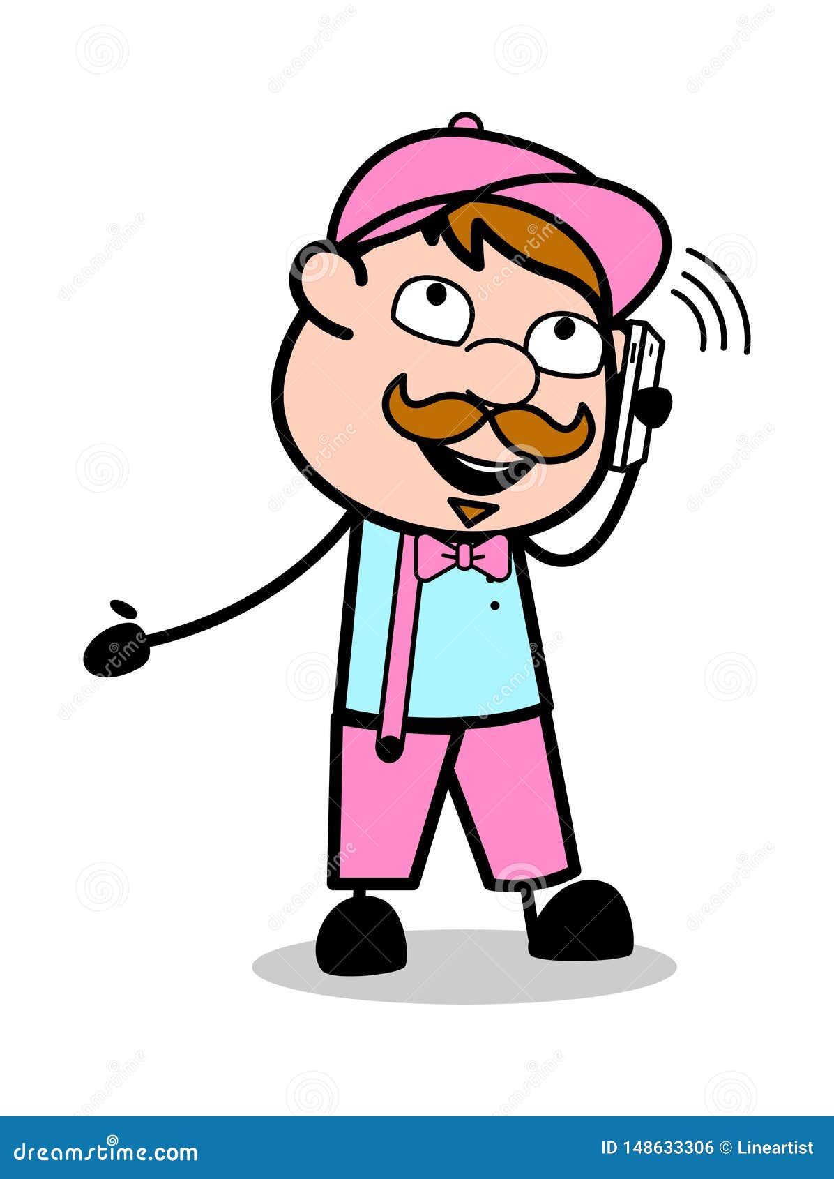 Conversation on Call - Retro Delivery Man Vendor Vector Illustration ...