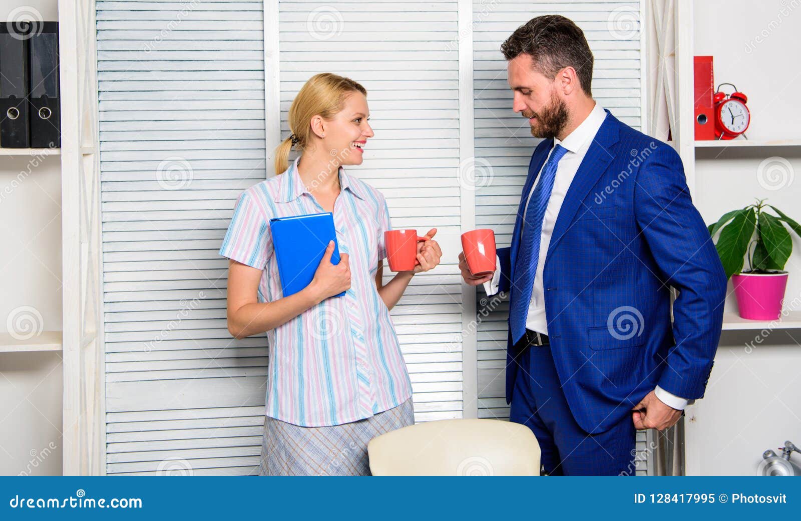 Conversation between Colleagues. Boss and Worker Discuss Working Plan ...