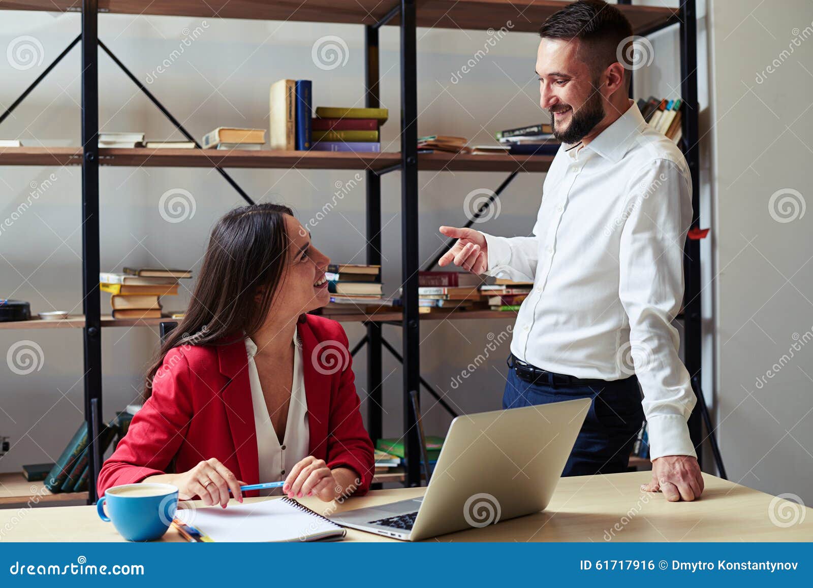 Conversation between Colleagues in Office Stock Photo - Image of laptop ...