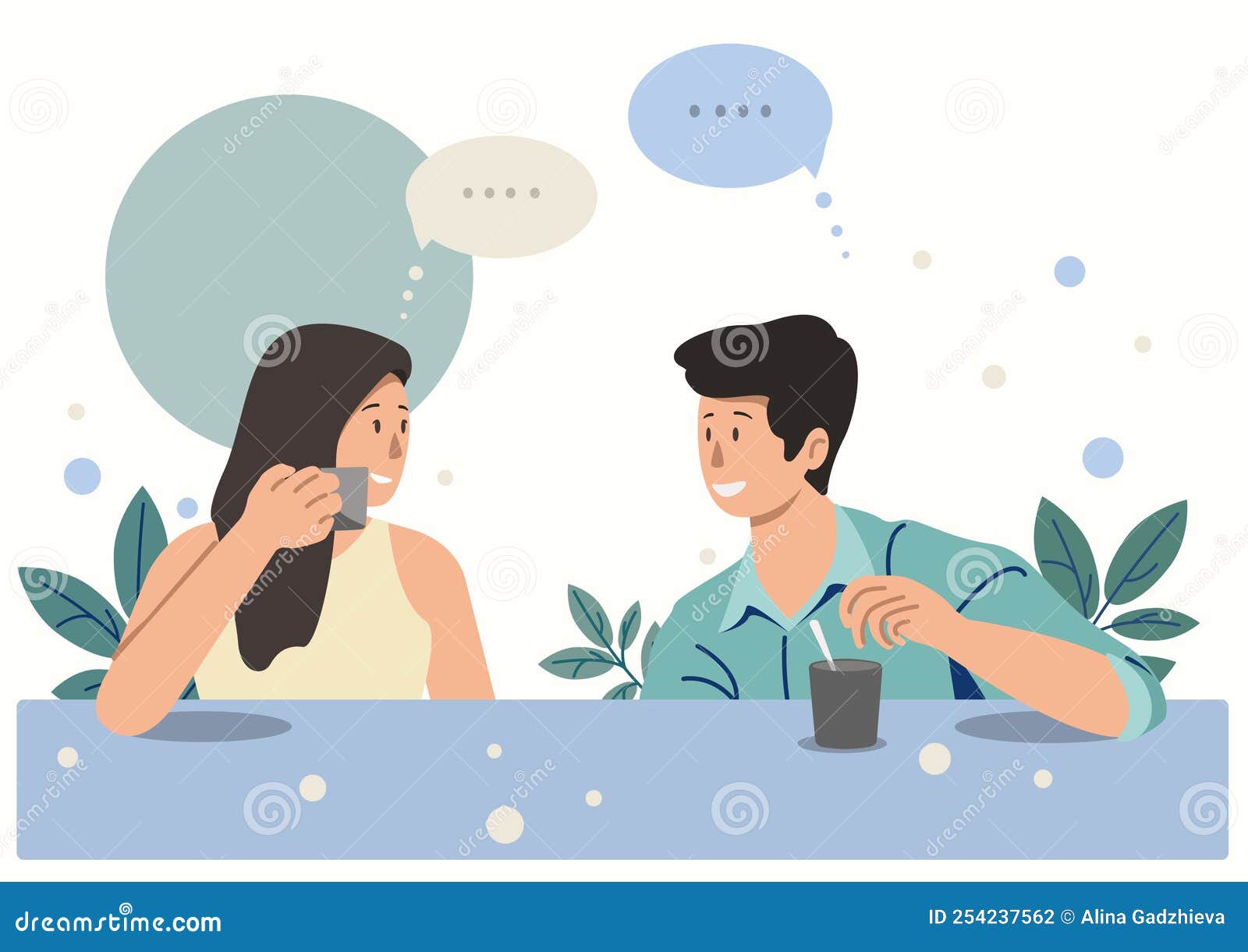 Conversation Dialogue at the Table Over a Cup of Coffee. Stock Vector ...