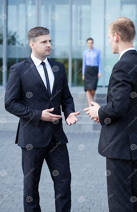Conversation in Front of Business Centre Stock Photo - Image of ...