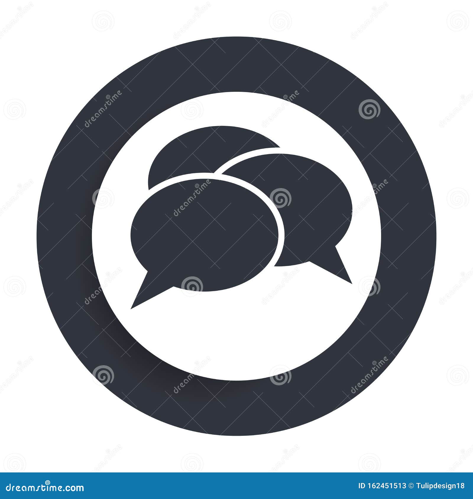 Conversation Icon Flat Vector Round Button Clean Black and White Design ...