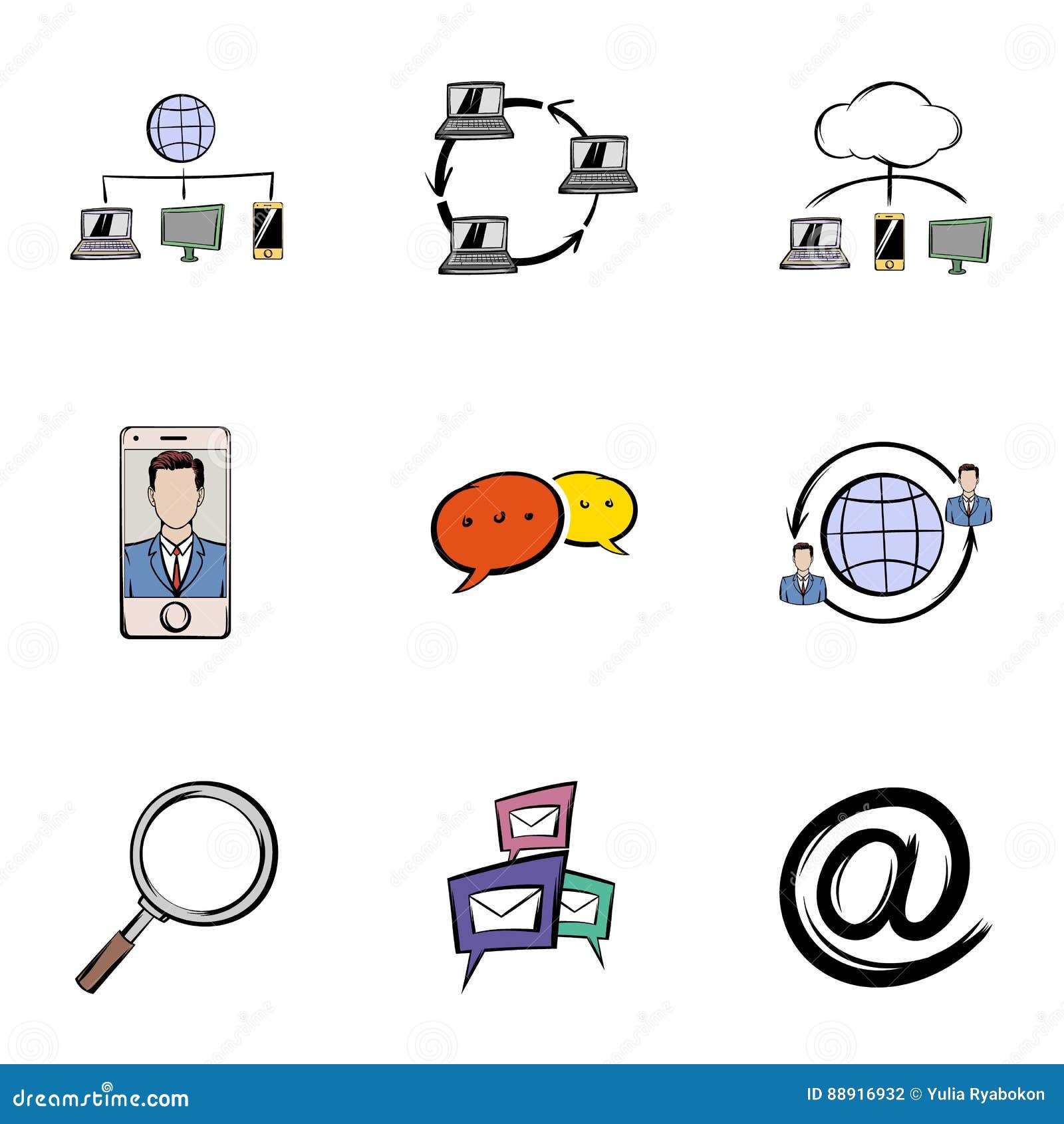 Conversation Icons Set, Cartoon Style Stock Vector - Illustration of ...