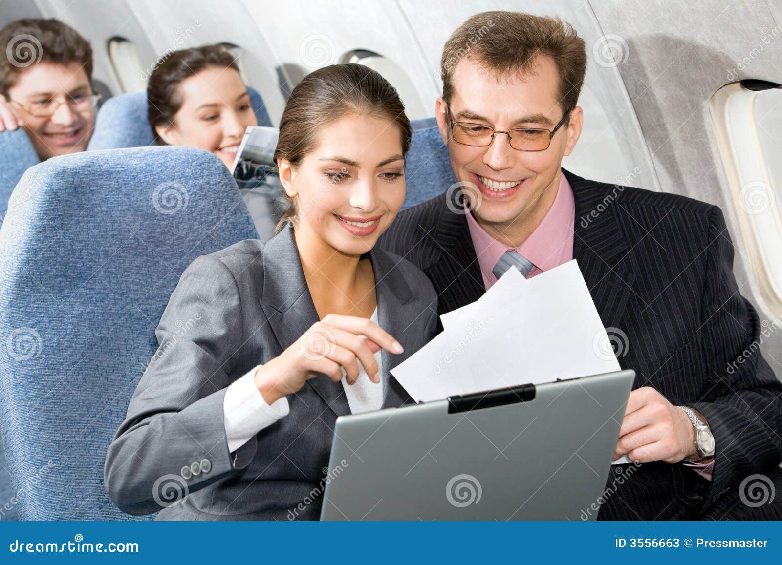 Conversation in the plane stock image. Image of group - 3556663