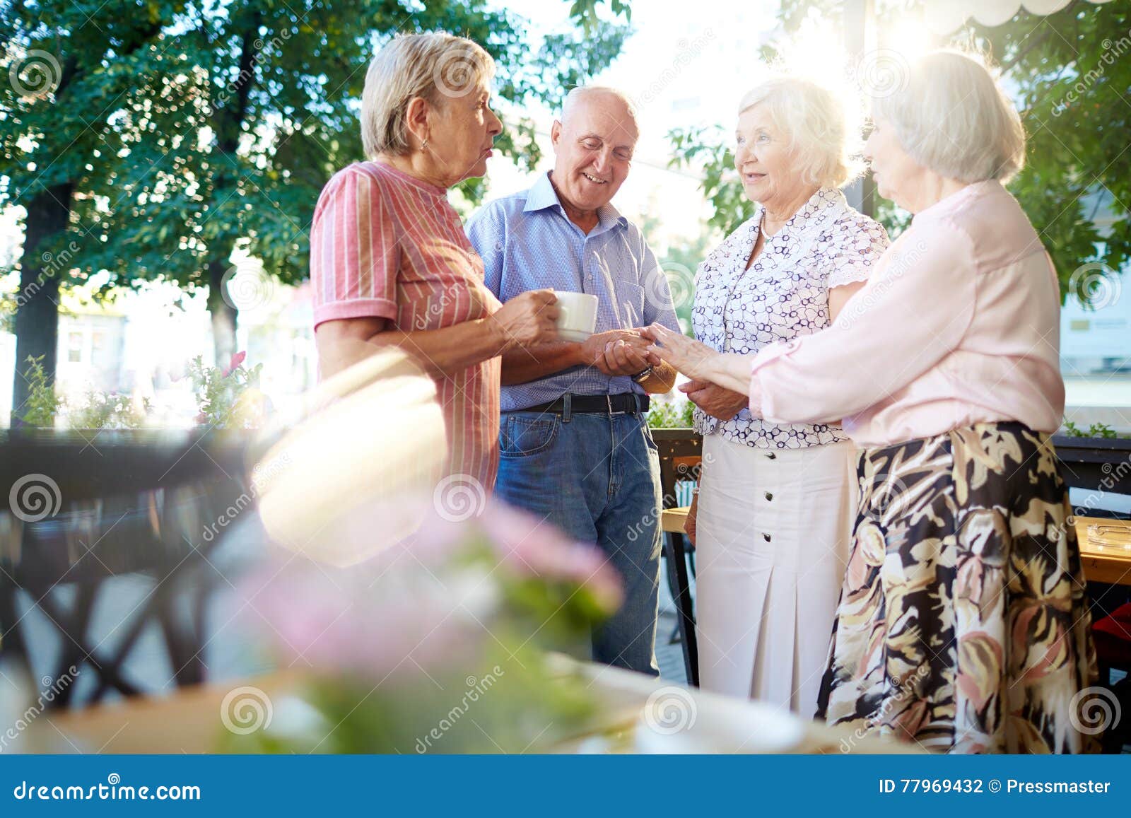 Conversation of seniors stock photo. Image of hangout - 77969432