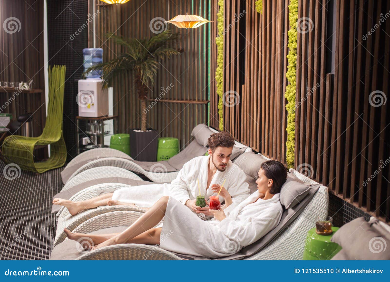 Conversation in Spa Salon. Family is Resting in the Resort Stock Photo ...
