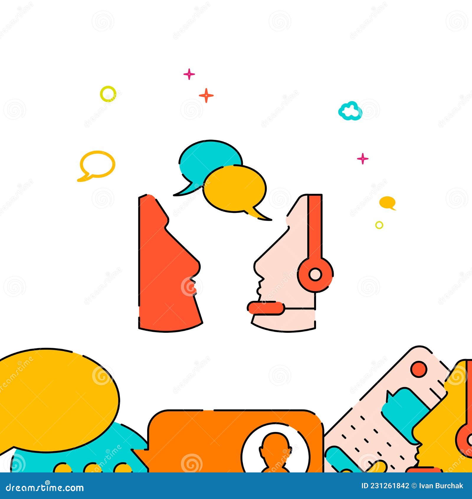 Conversation with Support Filled Line Icon, Simple Illustration Stock ...